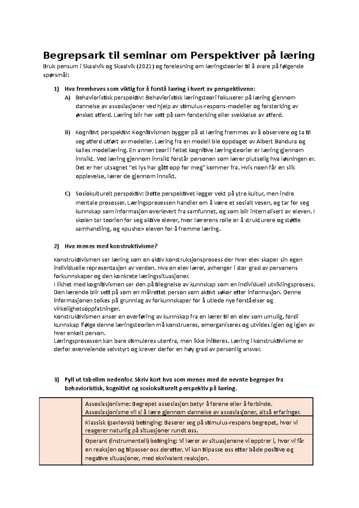 Begrepsark læring seminar 6 - Begrepsark til seminar om Perspektiver på læring Bruk pensum i ...