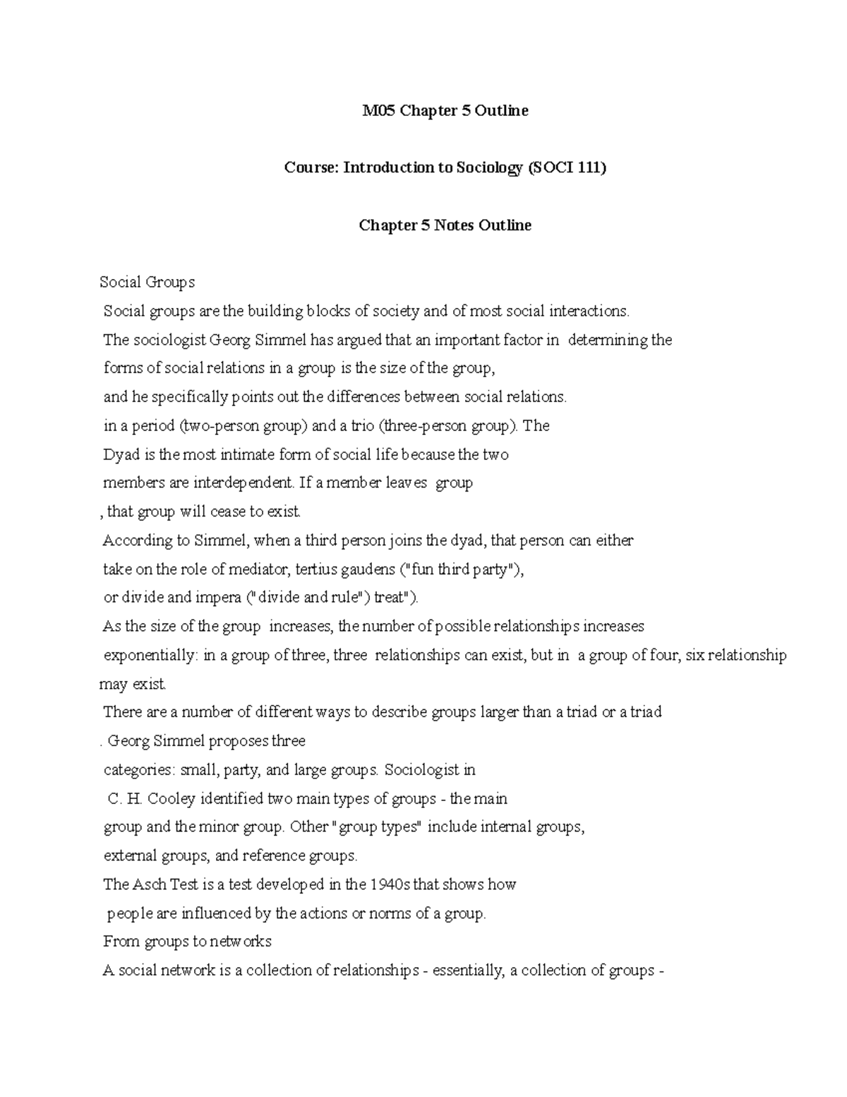 Chapter 5 Note Outline, SOCI 1017 - M05 Chapter 5 Outline Course ...