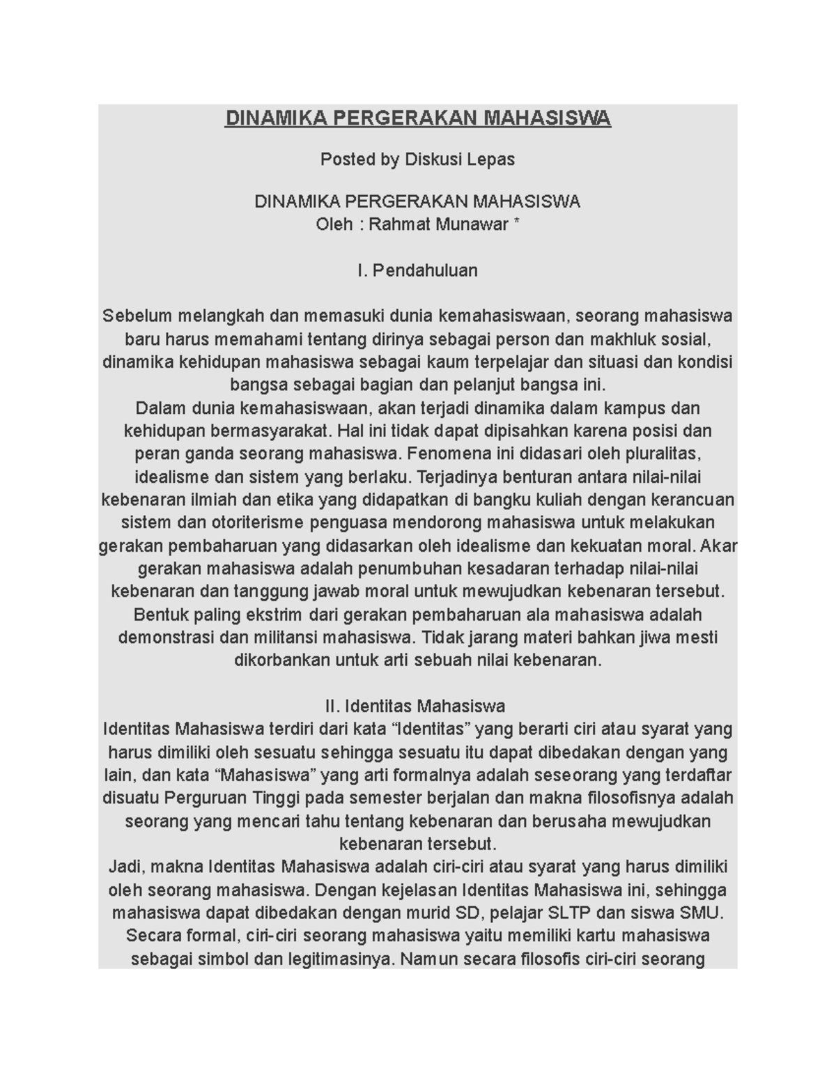 Dinamika Pergerakan Mahasiswa docx - DINAMIKA PERGERAKAN MAHASISWA Posted by Diskusi Lepas ...