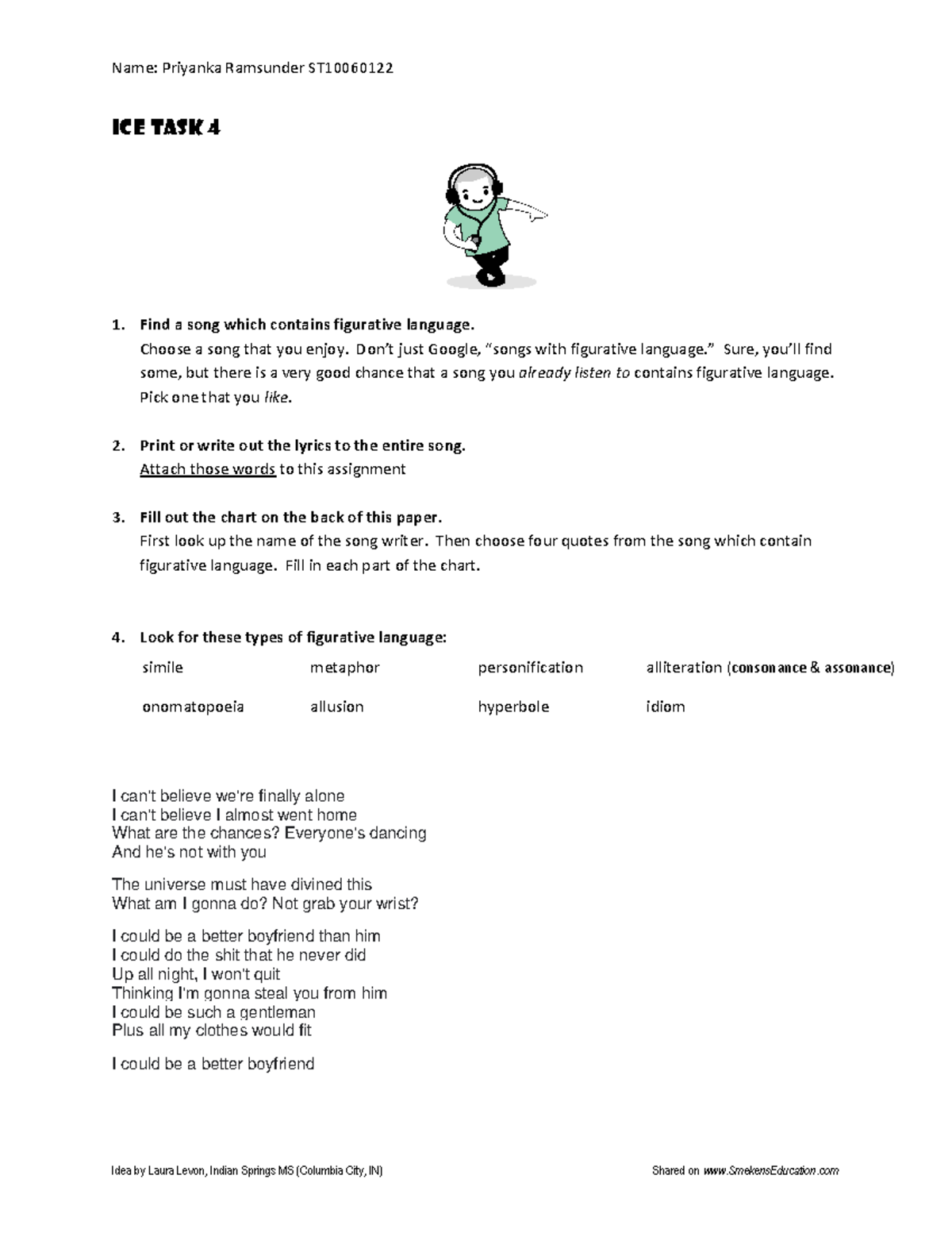 English ice task 4 - Ice task 4 - Ice task 4 1. Find a song which ...
