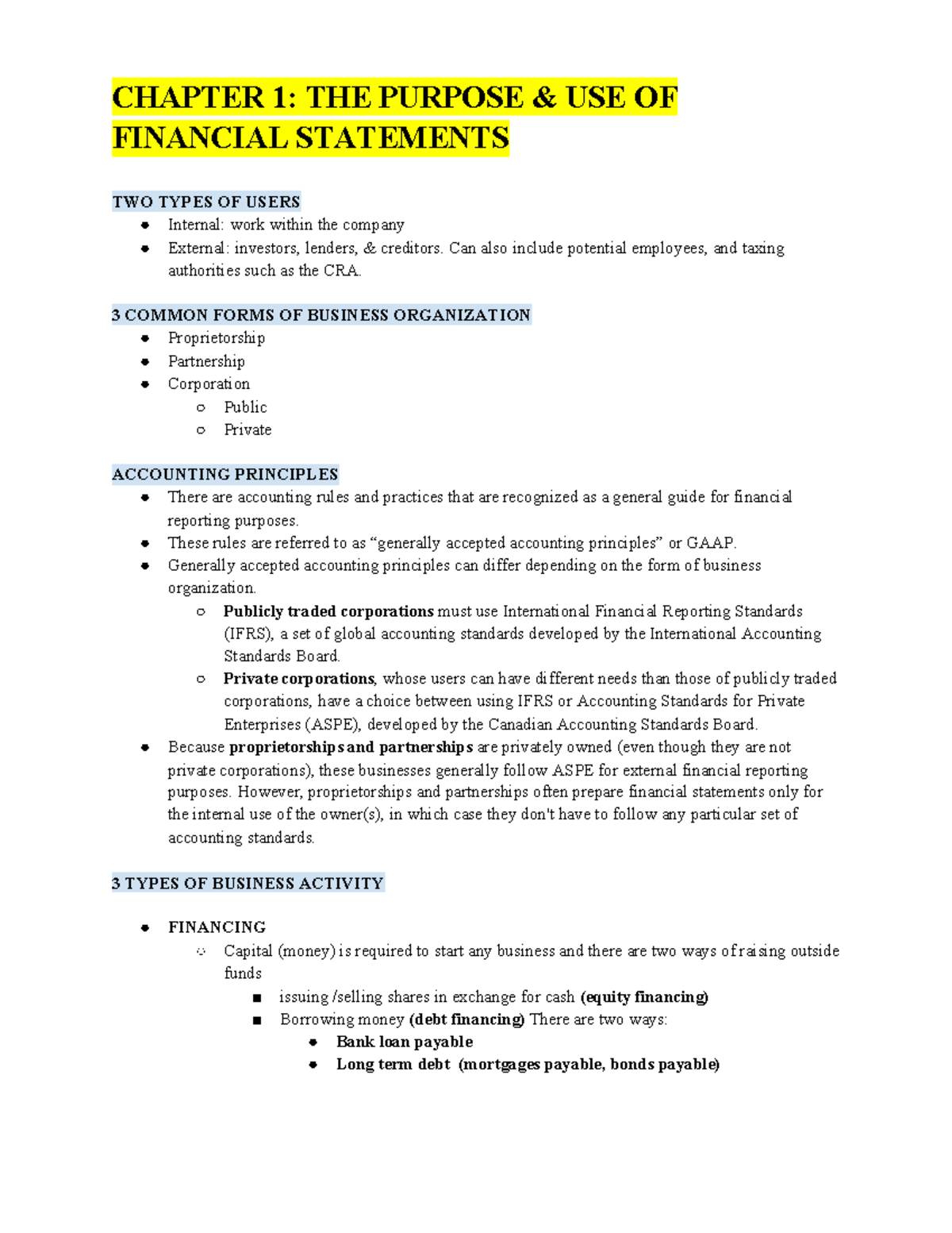 Accounting Study Notes - CHAPTER 1: THE PURPOSE & USE OF FINANCIAL ...
