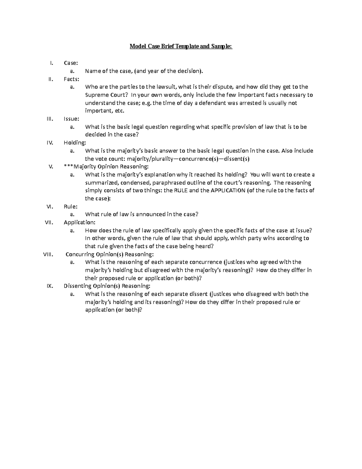 Case brief template 01 - Model Case Brief Template and Sample: I. Case ...