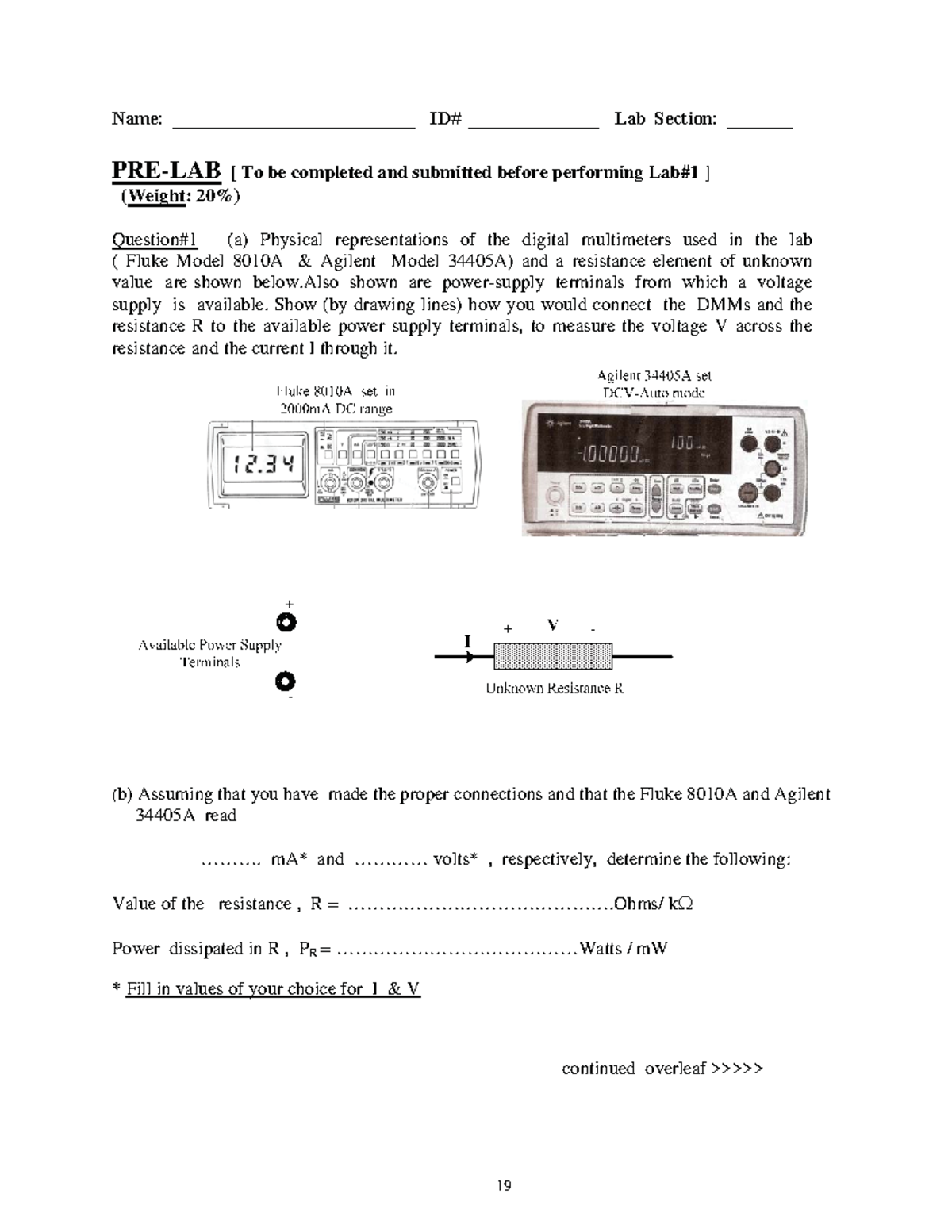 Expt-1-Pre Lab - Pre lab outline for experiment 1 - - Studocu