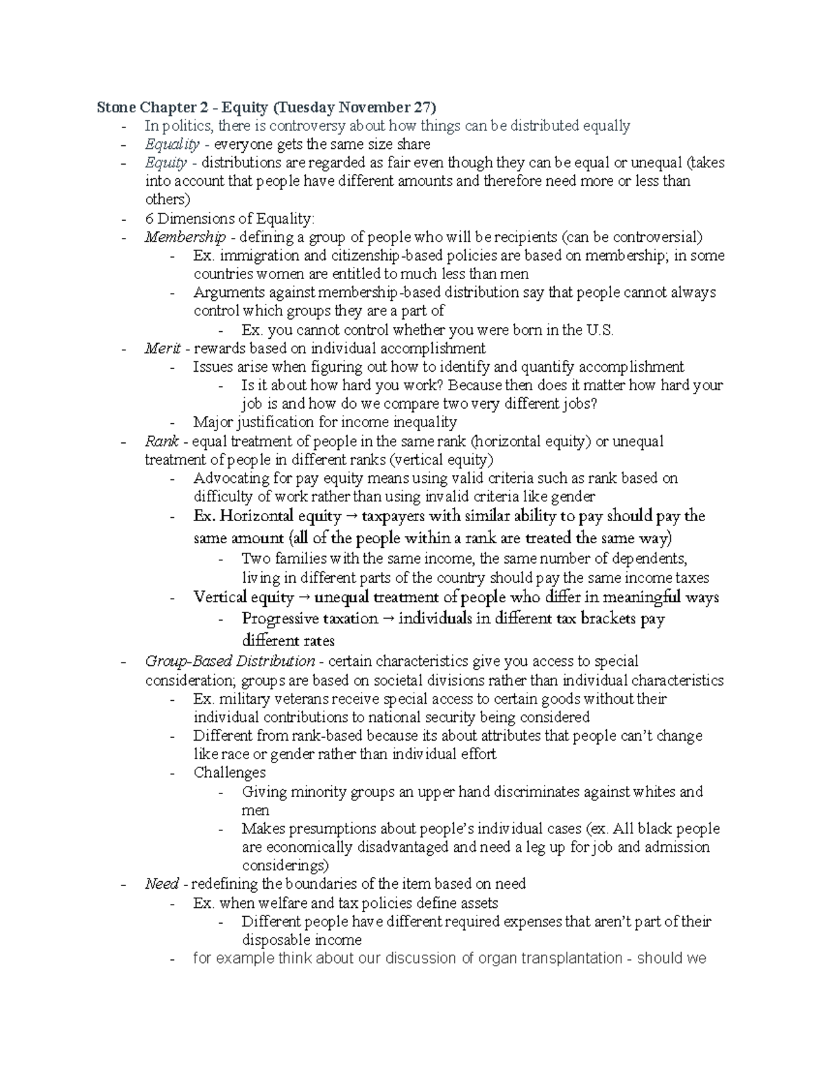 Final Study Guide - Stone Chapter 2 - Equity (Tuesday November 27) - In ...