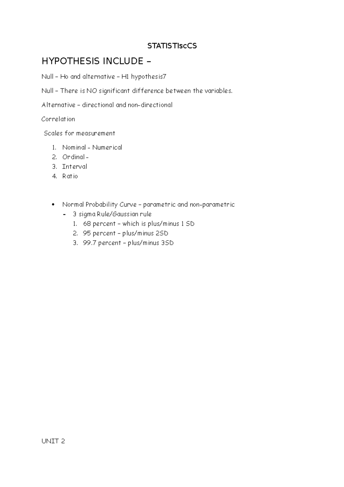 Stats - Statistics of behavioural sciences reference notes ...