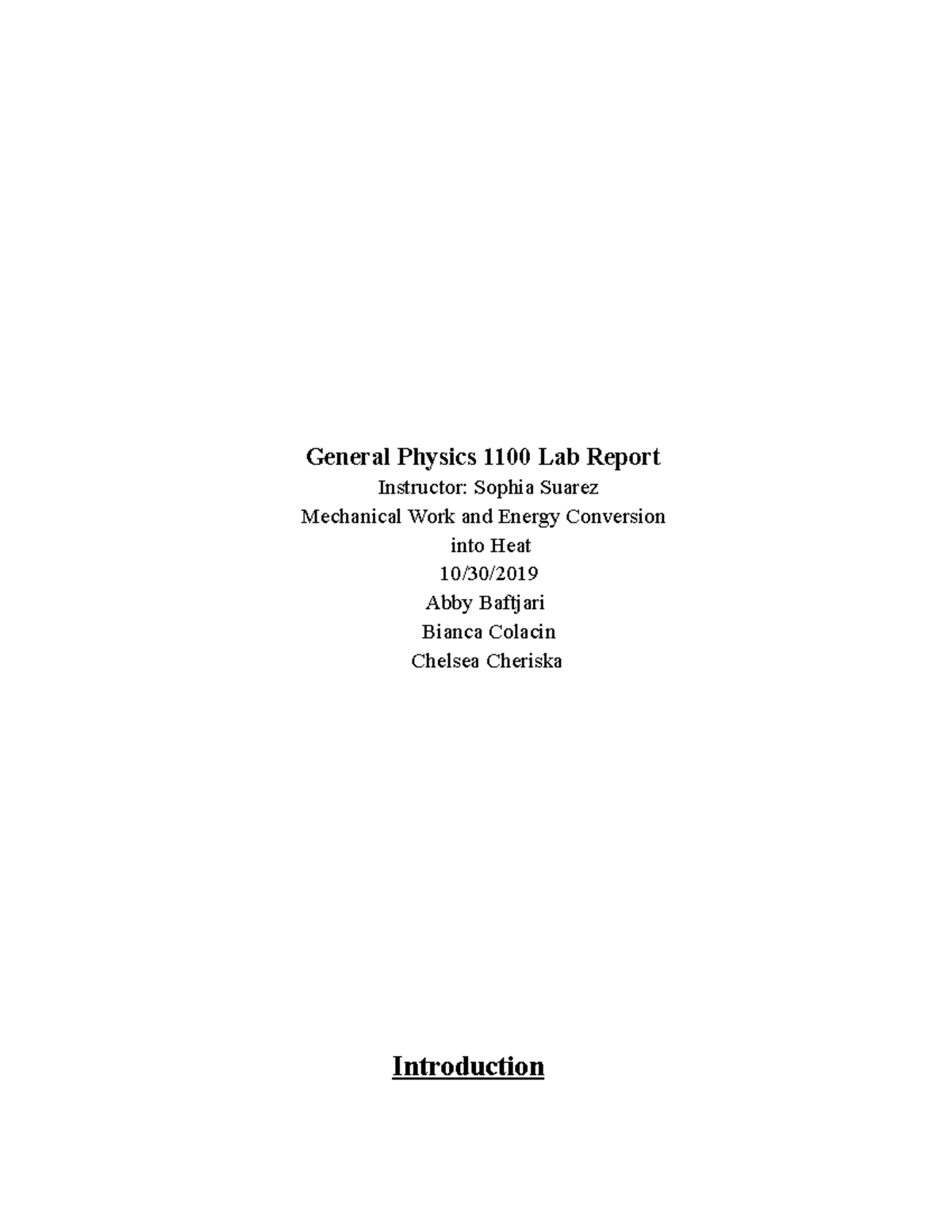 Physics lab week 8 - report - General Physics 1100 Lab Report ...