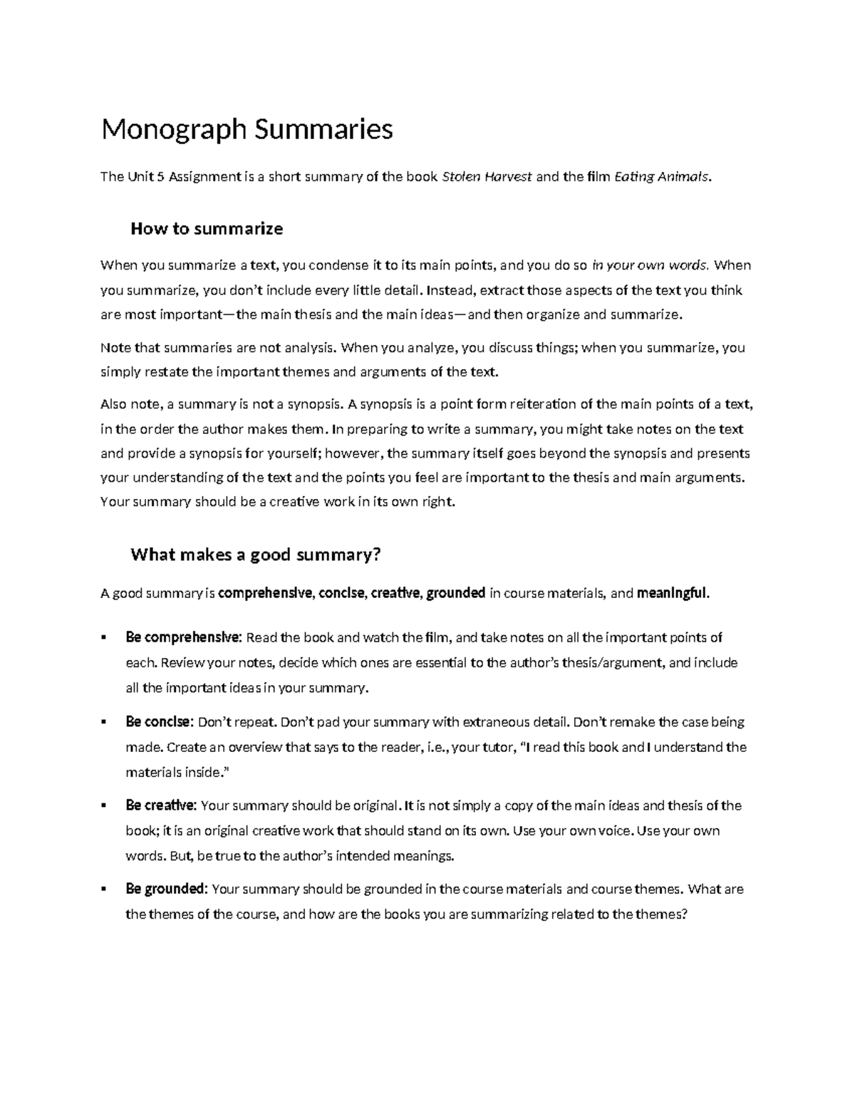 Monograph Summaries - How to summarize When you summarize a text, you ...