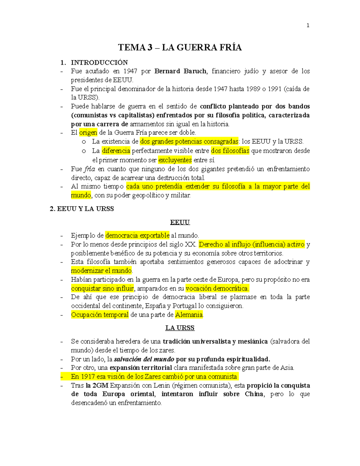 Tema 3 - La Guerra Fría - 1 TEMA 3 – LA GUERRA FRÍA 1. INTRODUCCIÓN Fue ...