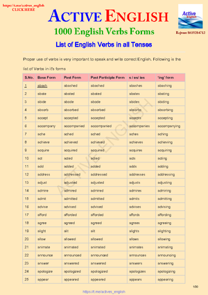1000 English Verbs Forms With V1-V2-V3-V4-V5 - Learn Verb Forms World ...