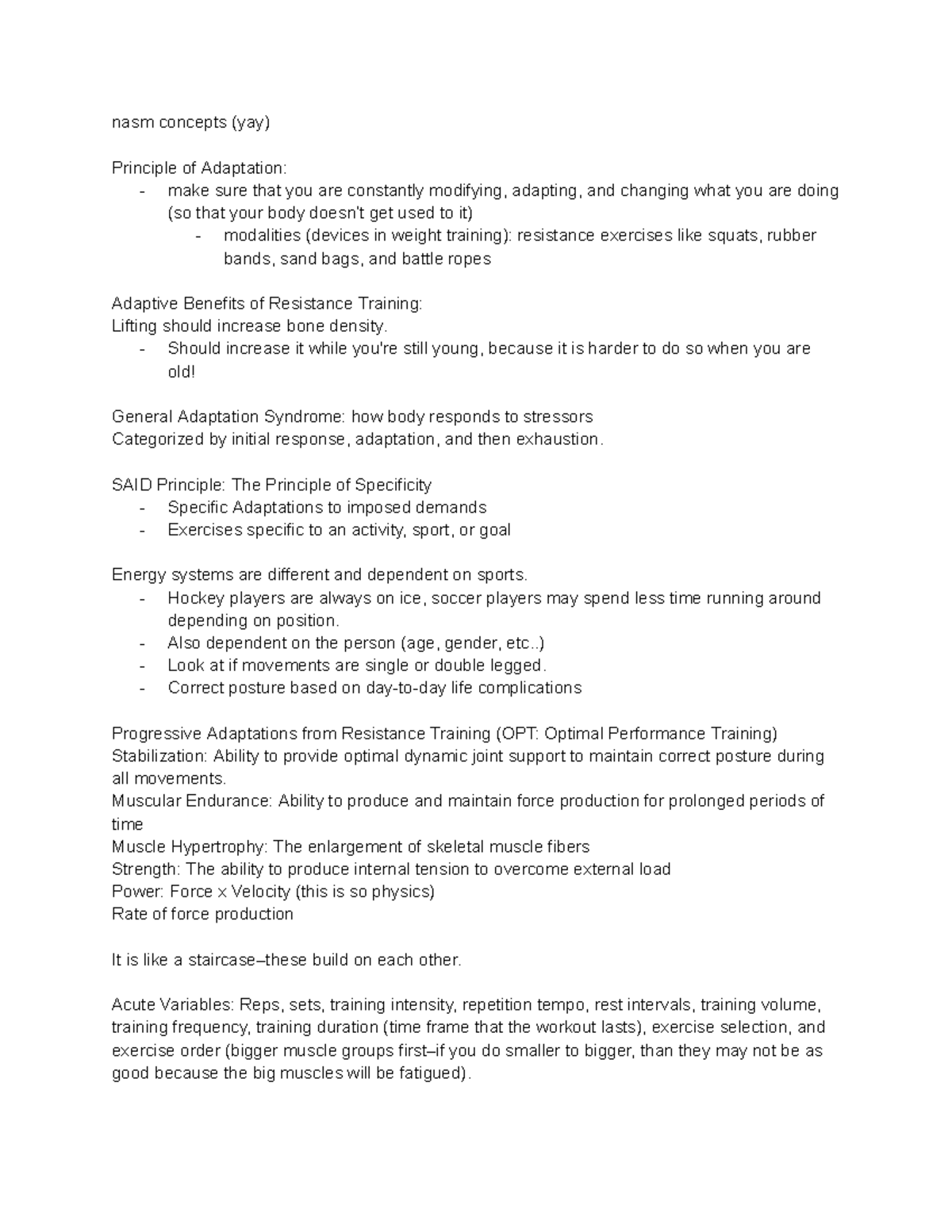 Introduction to resistance training - nasm concepts (yay) Principle of ...