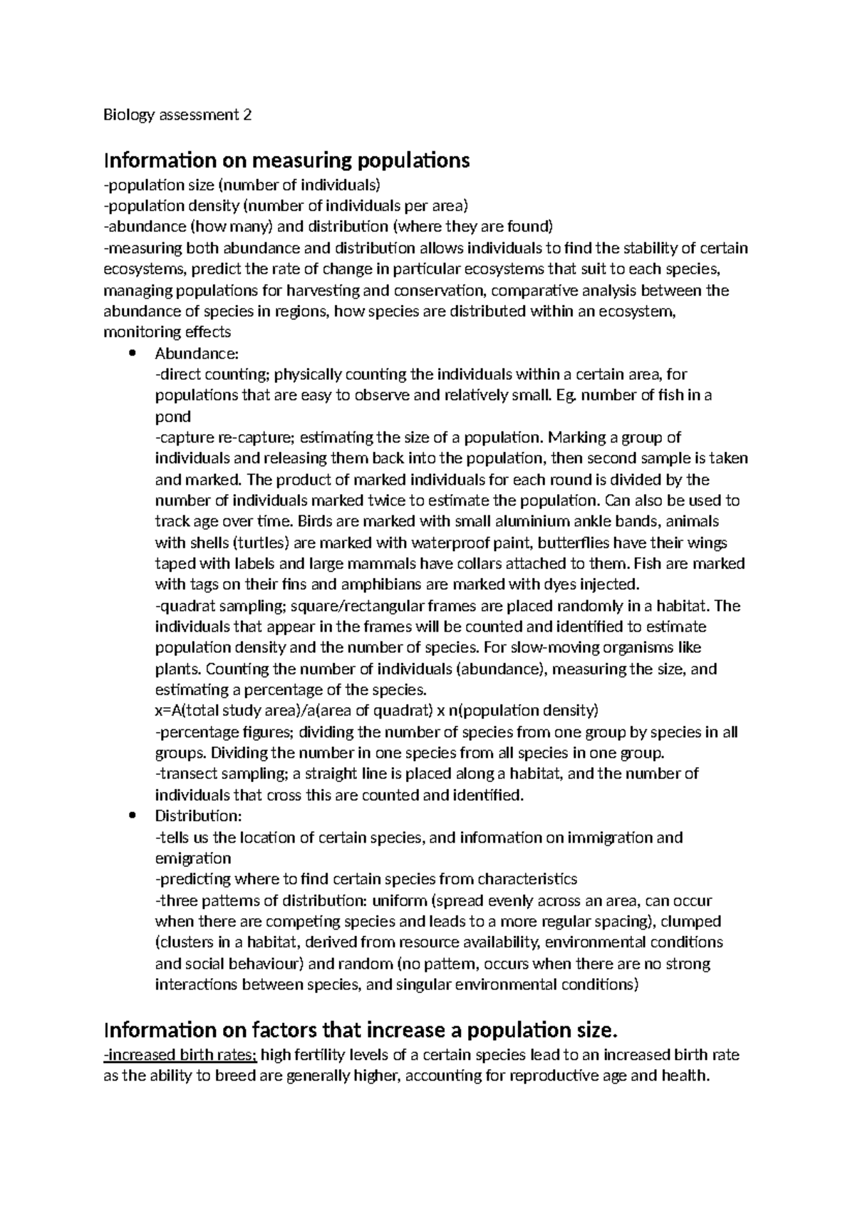 Biology assessment 2 - Mod 3, Biological diversity depth study for in ...