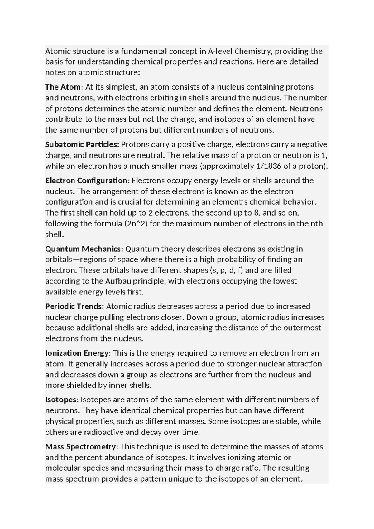 Atomic Structure - Here are detailed notes on atomic structure: The ...