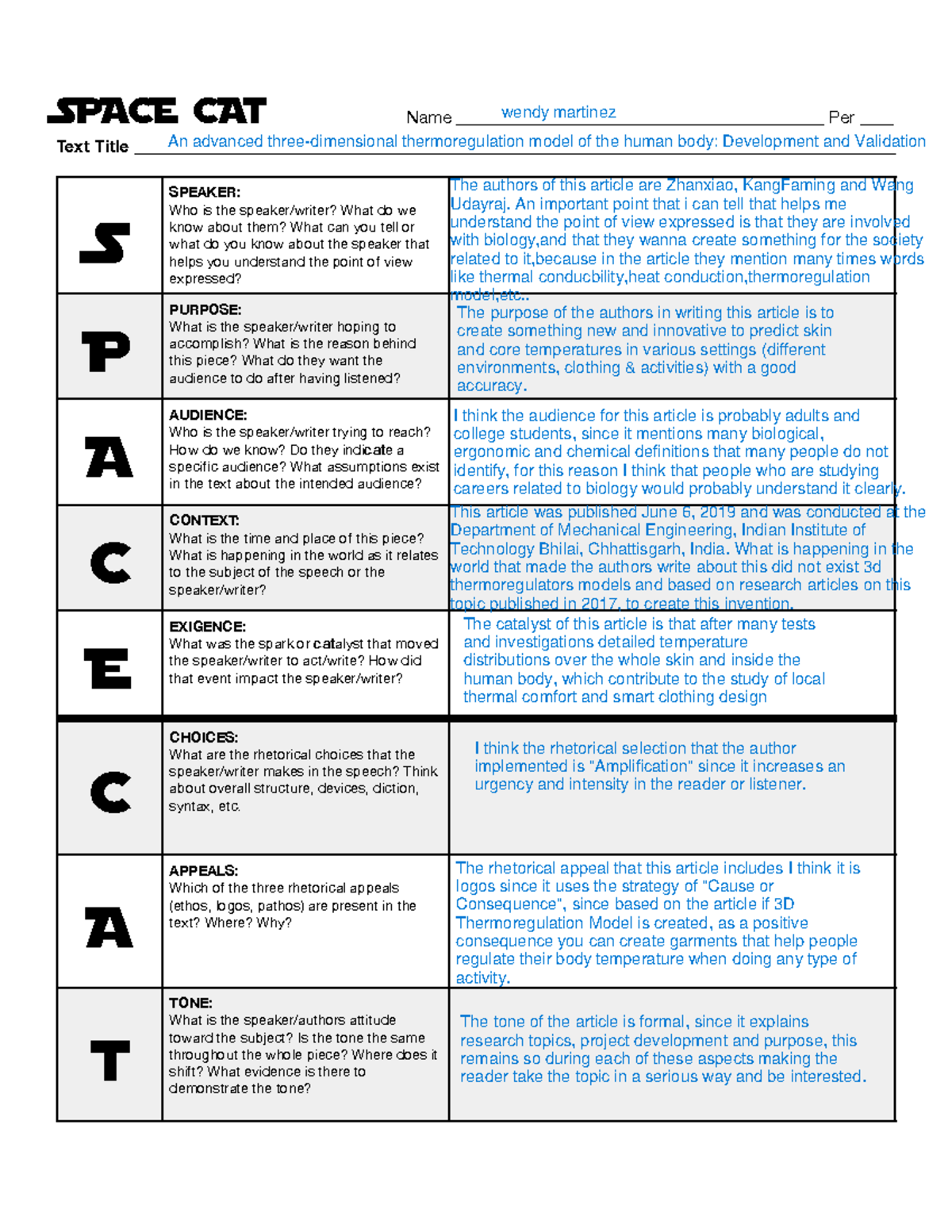 Week 4 space-cat - space-cat - SPACE CAT Name ___________________________________________ Per ...