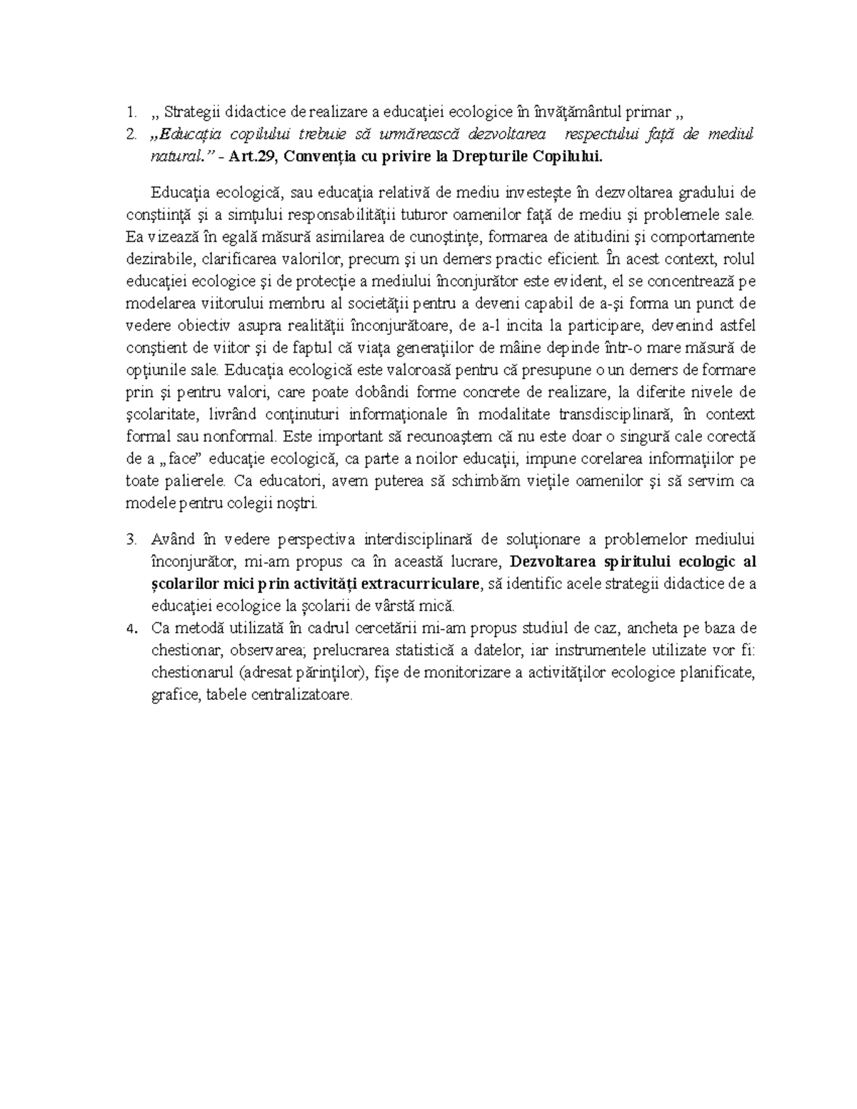 Strategii didactice de realizare a educației ecologice în învățământul ...