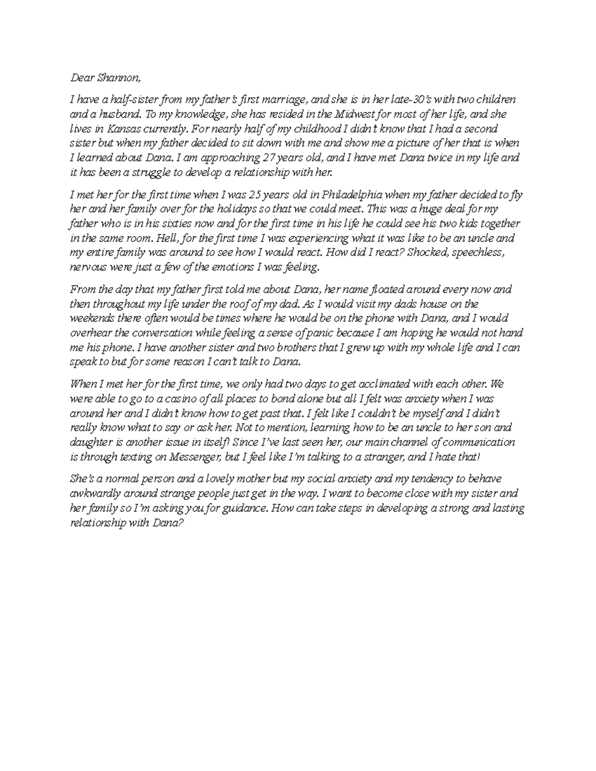 Communication Umgcdear Shannon Part2 - Dear Shannon, I have a half ...