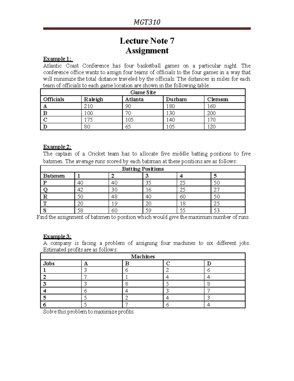Lecture Note 7 - MGT Lecture Note 7 Assignment Example 1: Atlantic ...