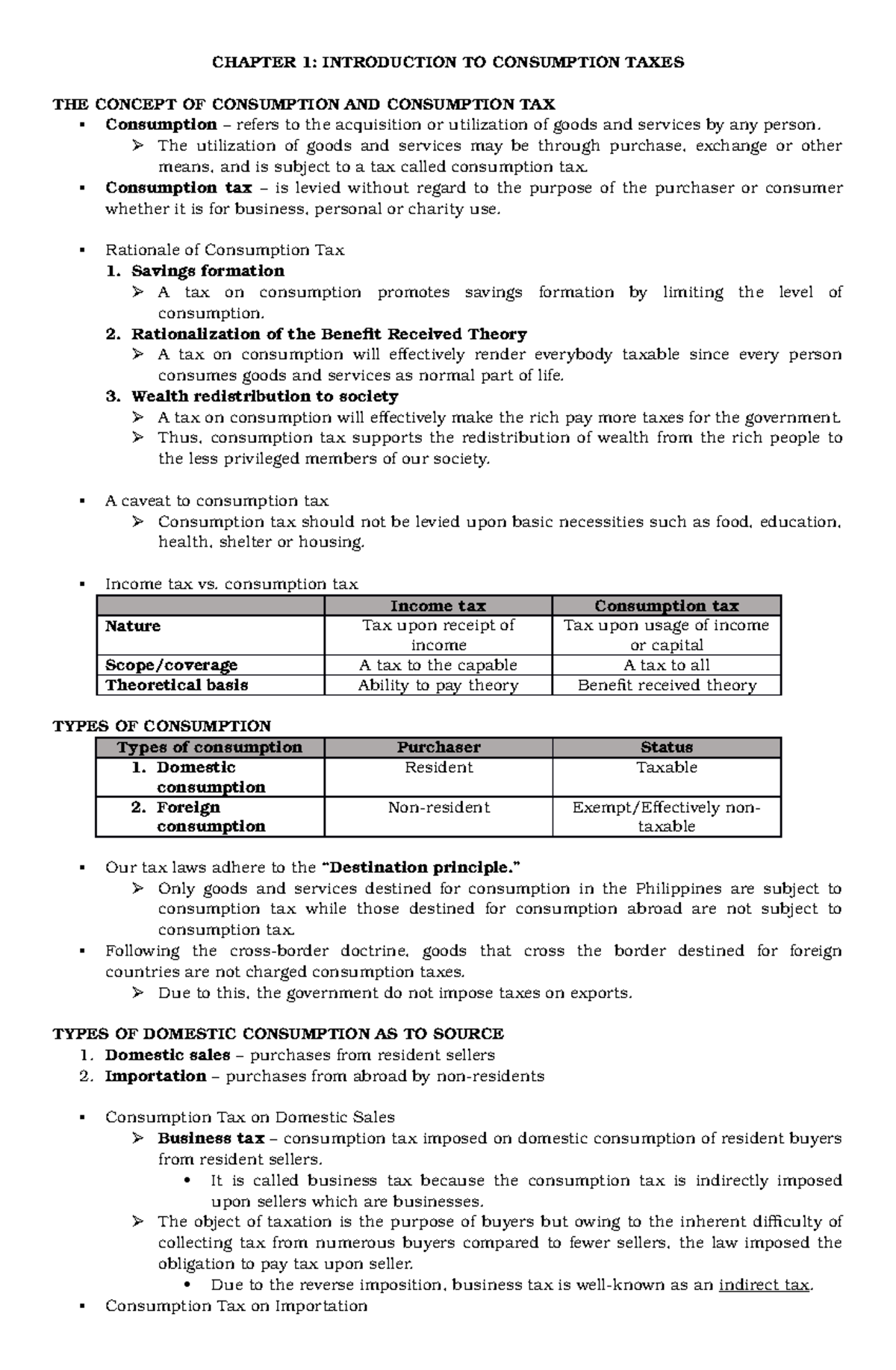 Consumption Taxes - Lecture notes 1 - CHAPTER 1: INTRODUCTION TO ...