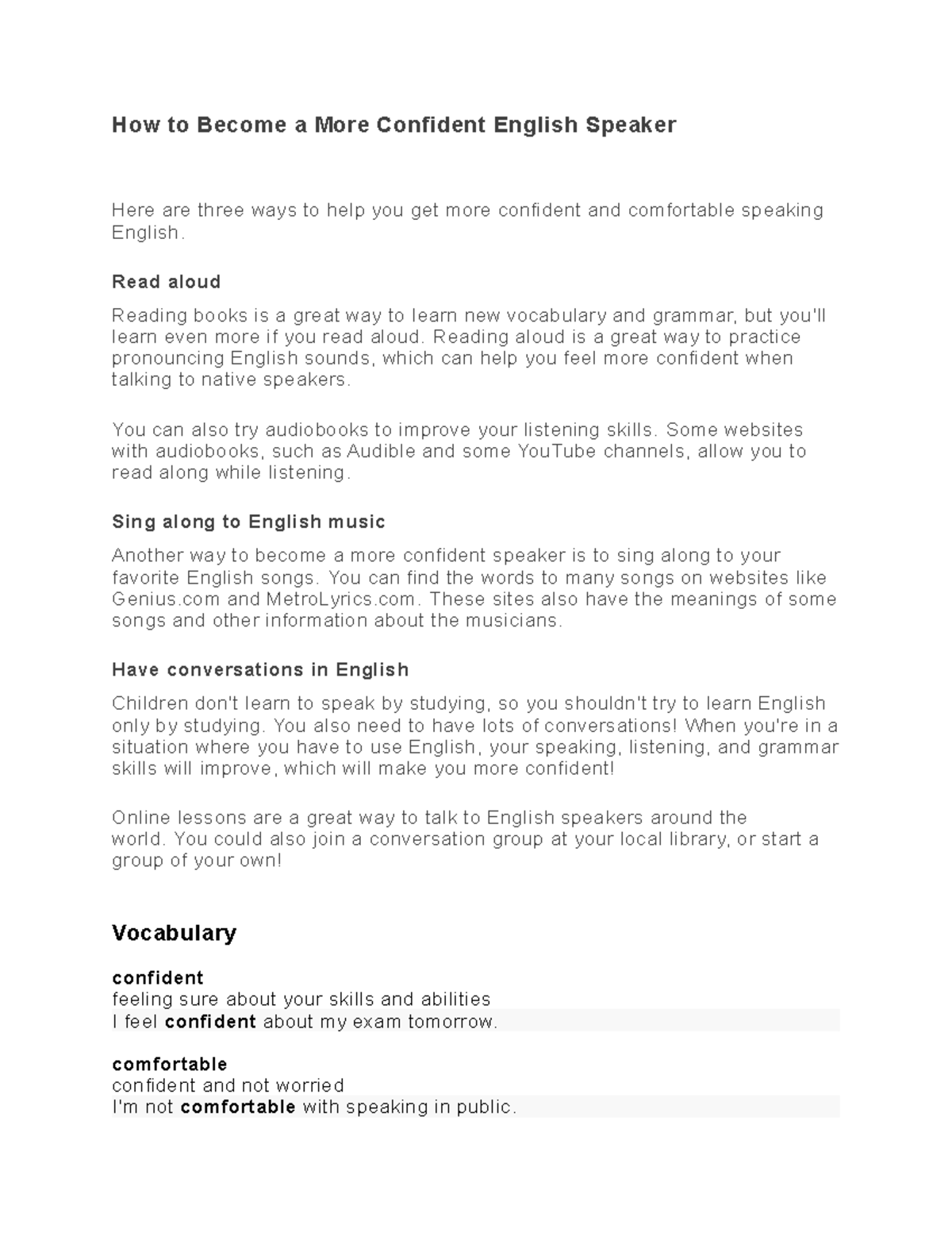 How to Become a More Confident English Speaker - Read aloud Reading ...