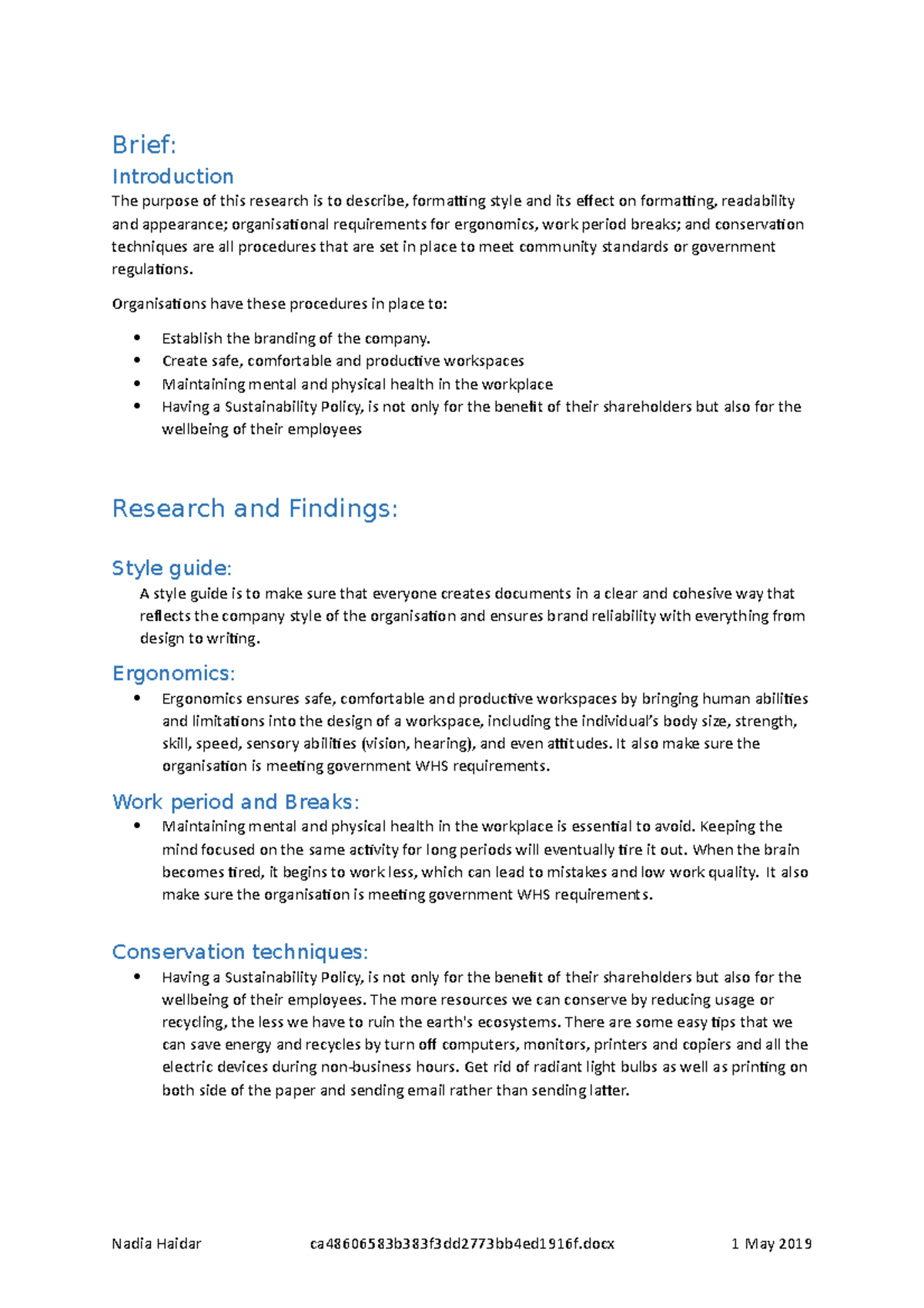 Part 1 Reseach based 2 - Brief: Introduction The purpose of this ...