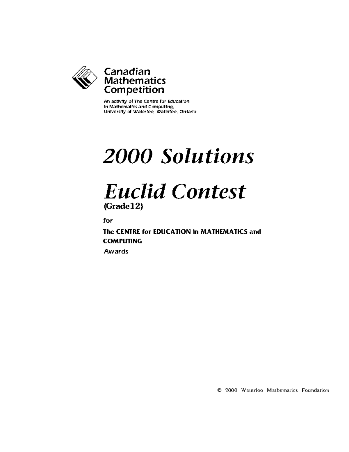 2000 Euclid Solution - 2000 Solutions Euclid Contest ####### (Grade12 ...