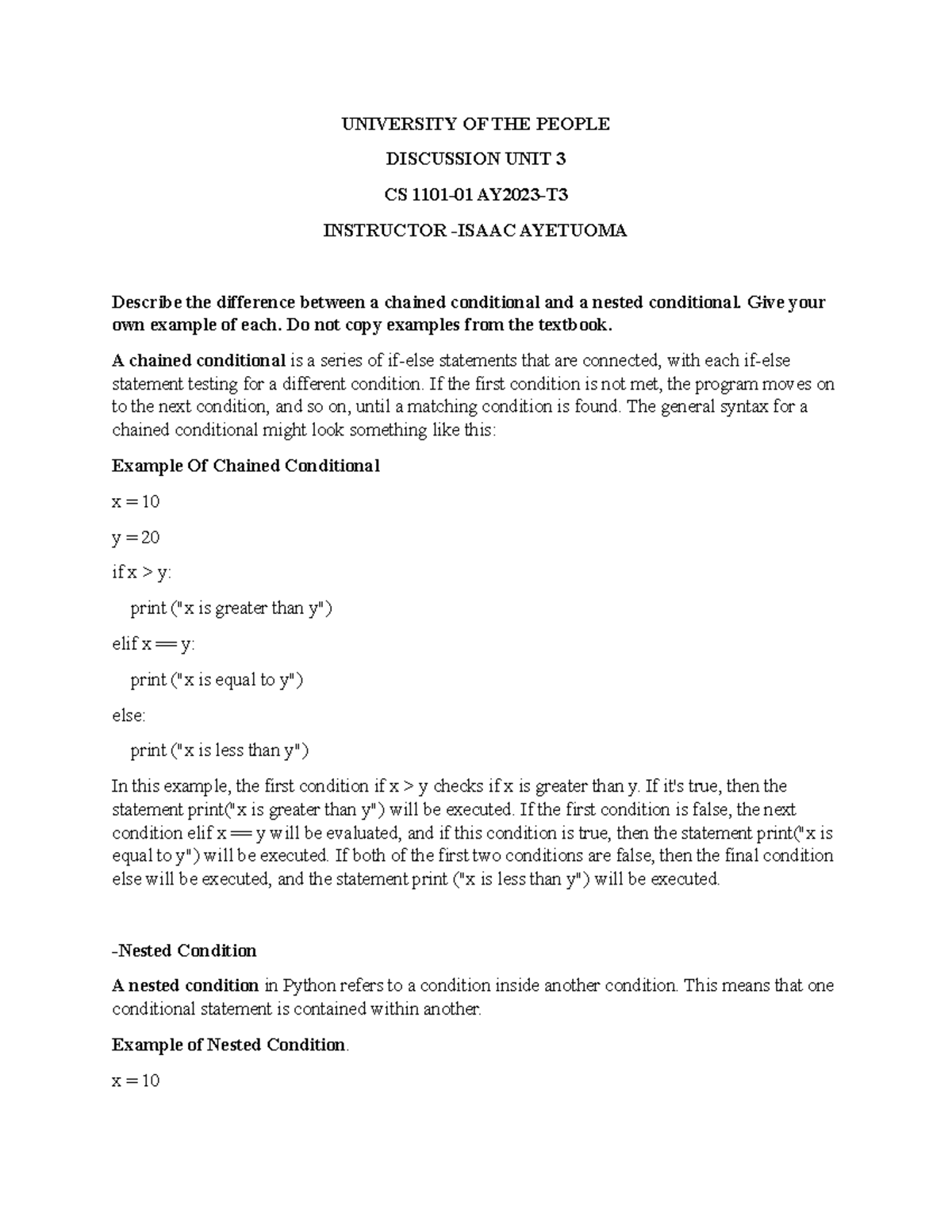 CS 1101-01 Discussion UNIT 3 - UNIVERSITY OF THE PEOPLE DISCUSSION UNIT ... CS 1101-01 Discussion UNIT 3 - UNIVERSITY OF THE PEOPLE DISCUSSION UNIT ...