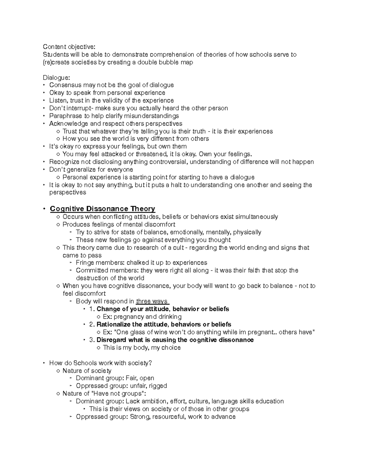 Cognitive Dissonance Theory - Content objective: Students will be able ...