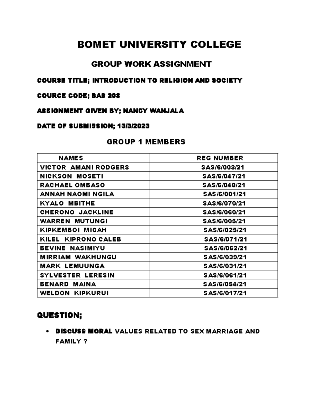 BAS 203 - A well organised question set for examination preparation ...
