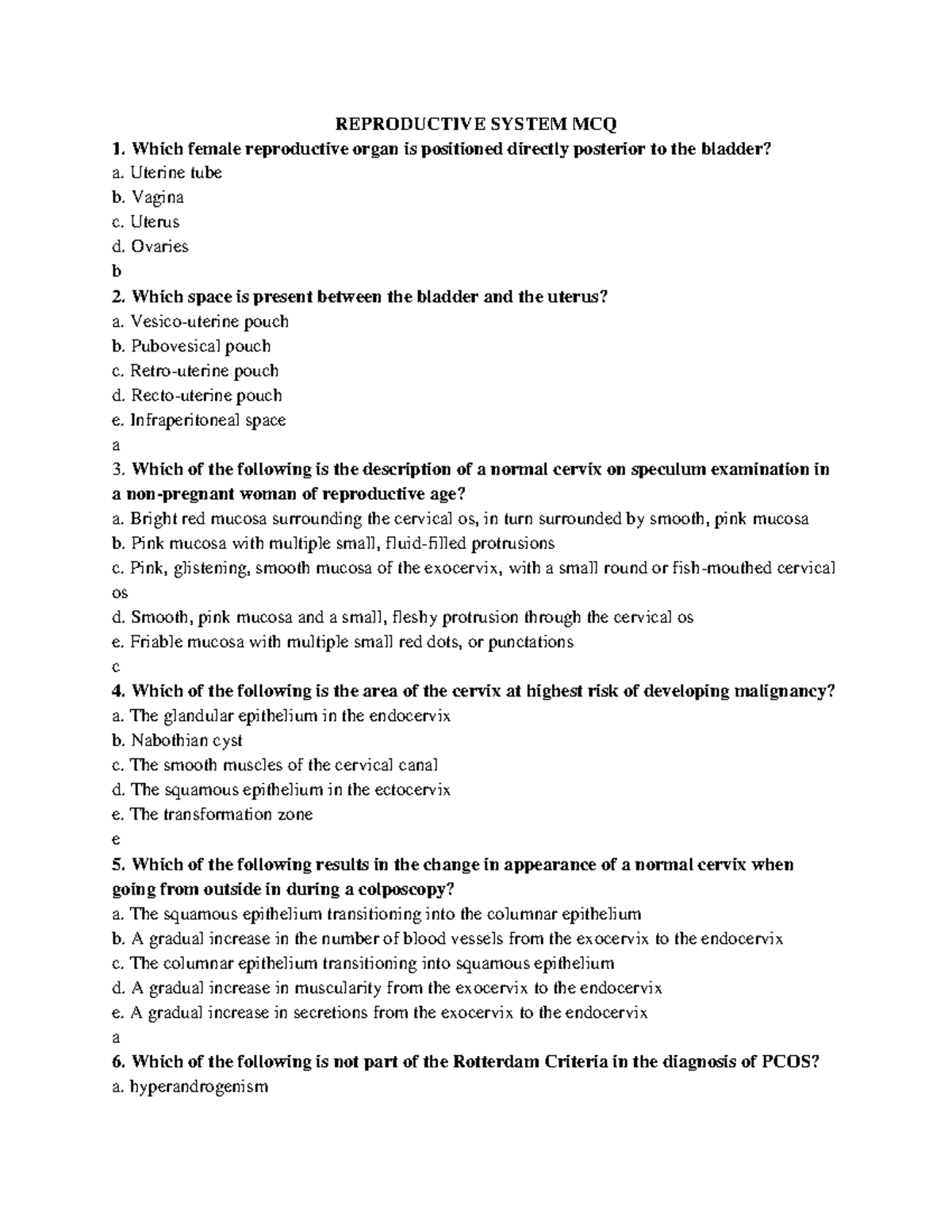 60 MCQ reproductive system - REPRODUCTIVE SYSTEM MCQ Which female ...