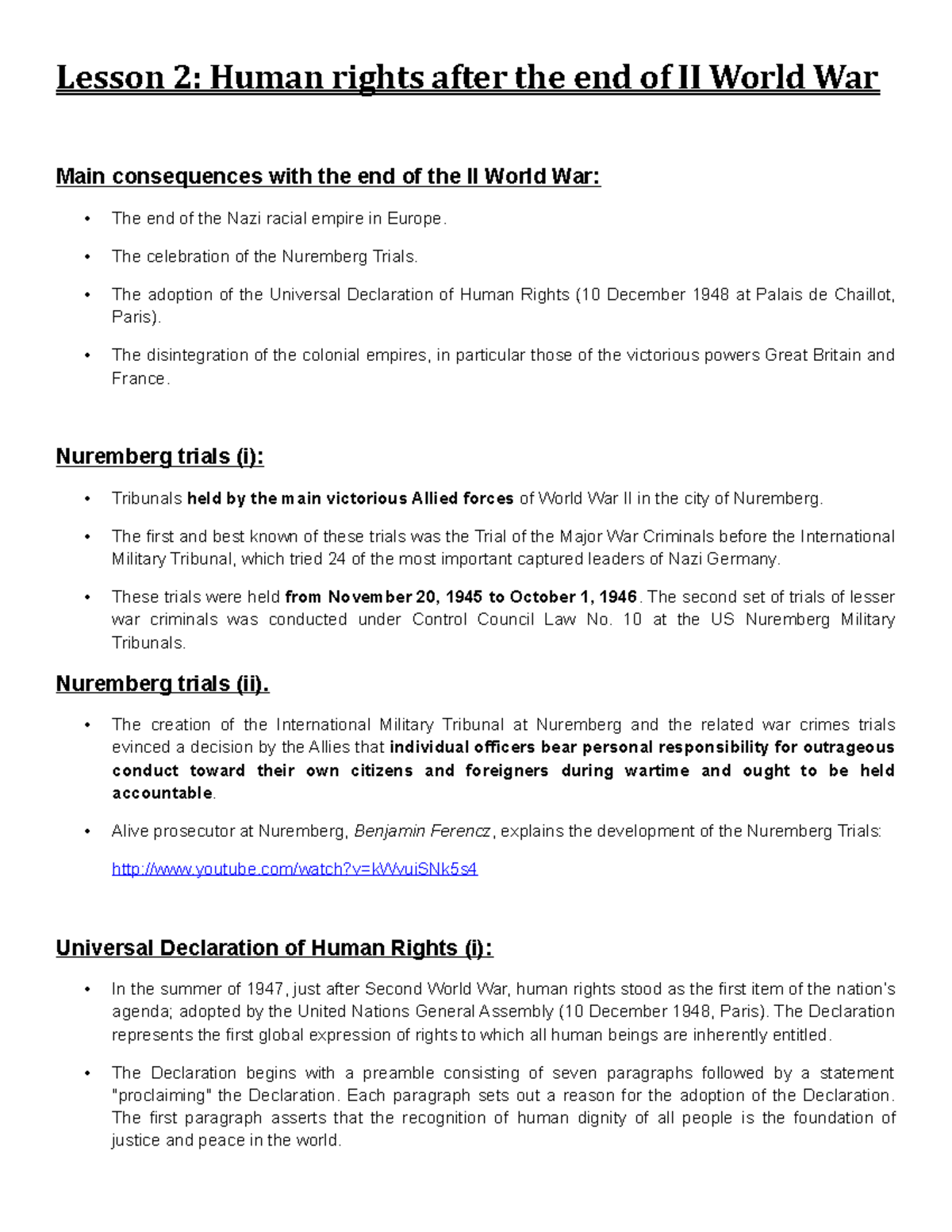 Lesson 2 Human Rights after WWII - Lesson 2: Human rights after the end ...