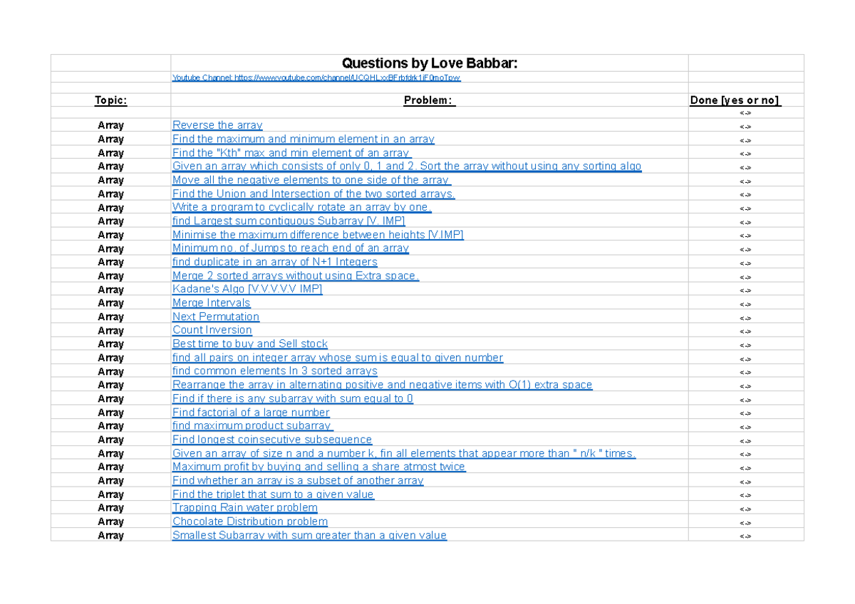 datastructures and algorithems - Questions by Love Babbar: Youtube ...