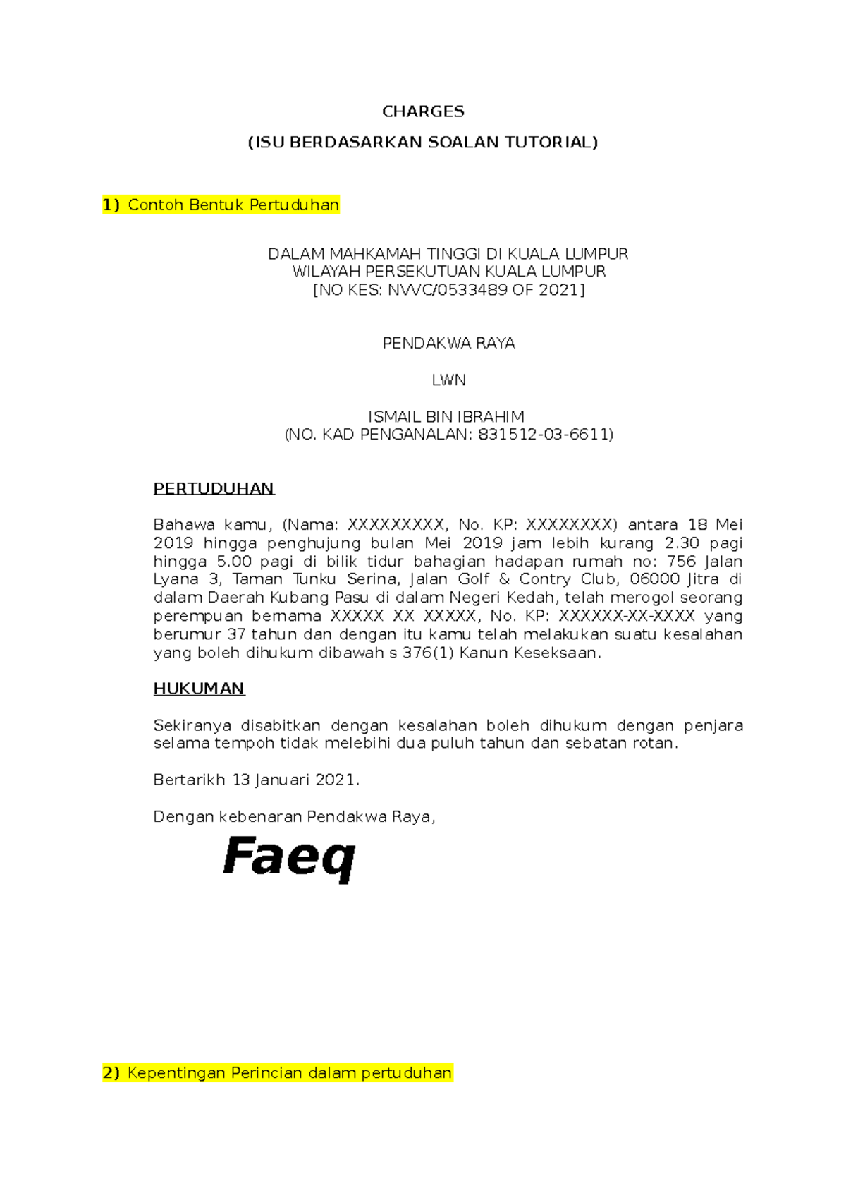 Charge Notes - Please use it wisely - CHARGES (ISU BERDASARKAN SOALAN ...
