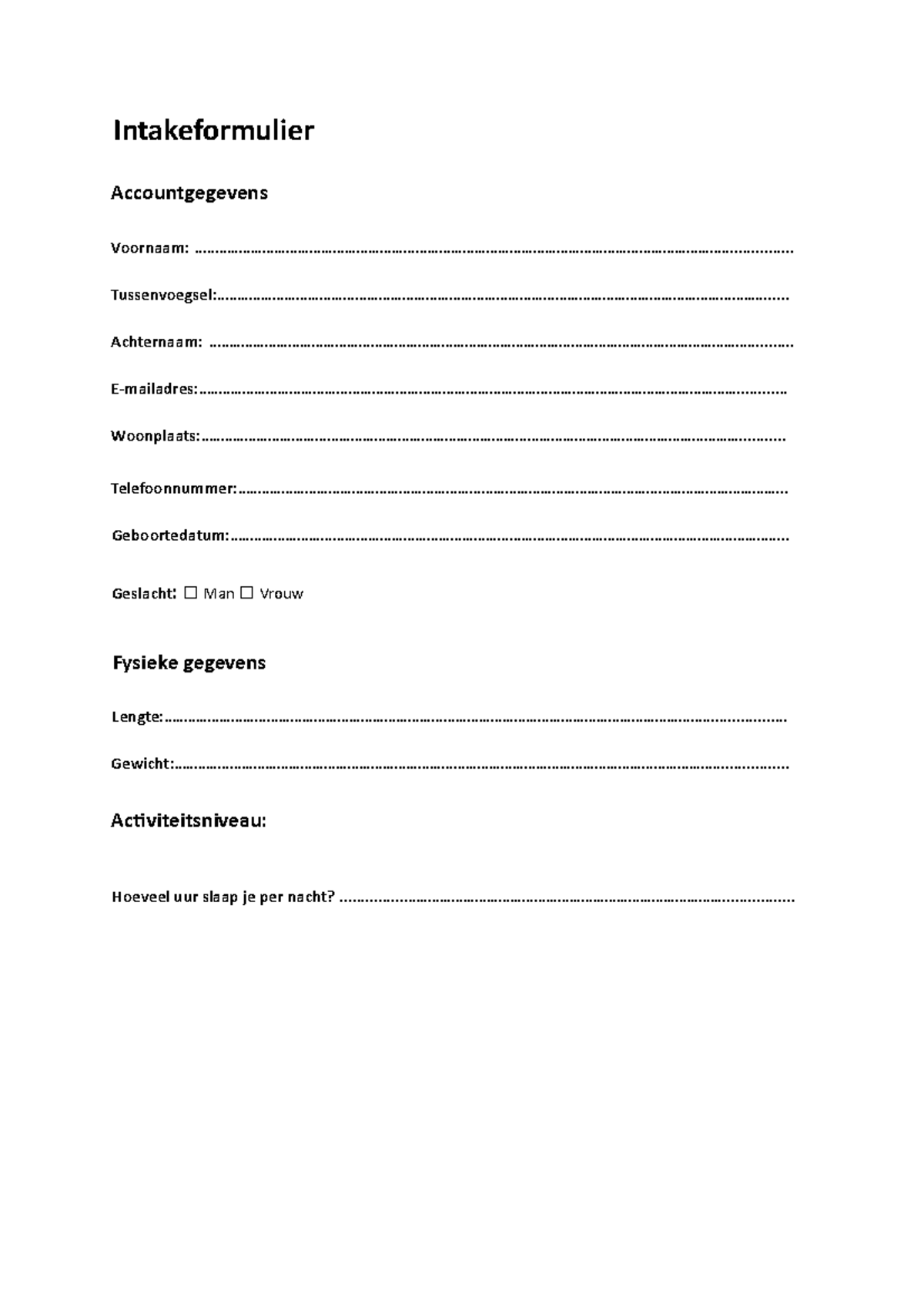 Vytal - Invulbaar Intakeformulier White Label docx - Intakeformulier ...