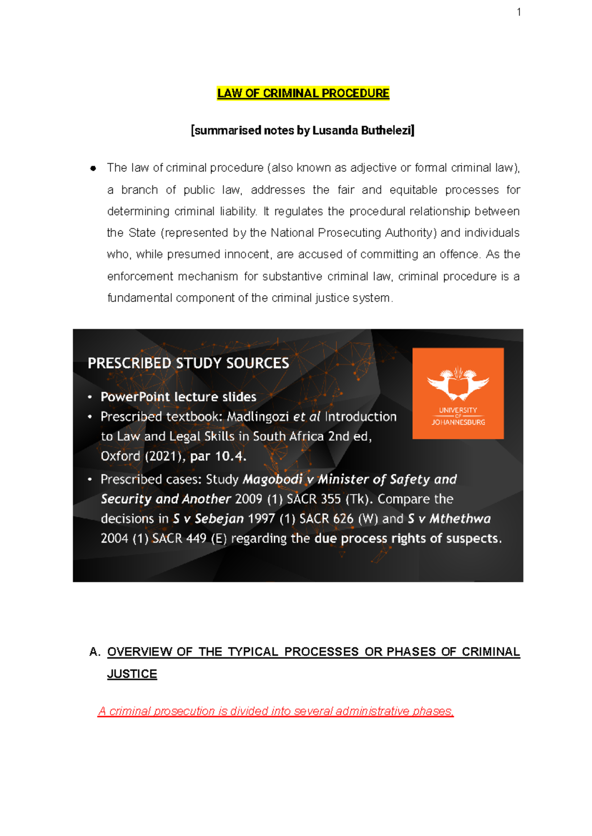 Introduction to legal Studies (Criminal Procedure) - LAW OF CRIMINAL ...