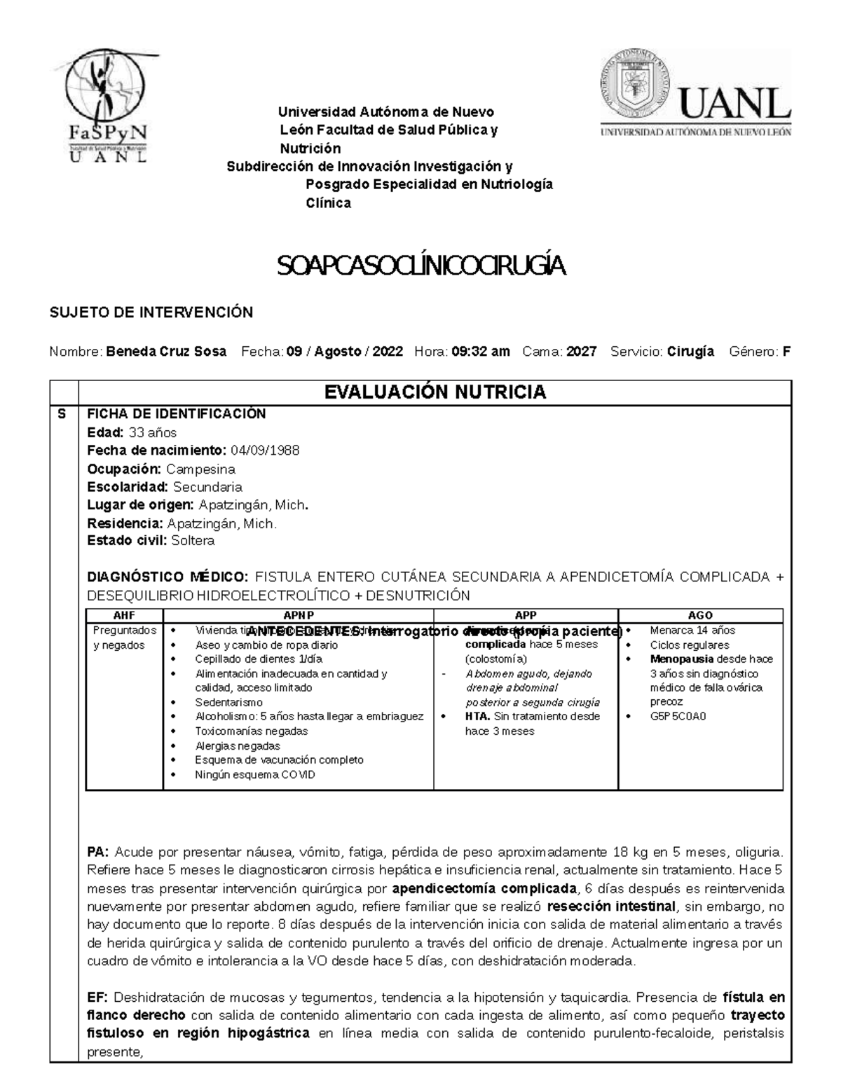 CASO Clinico FEC Formato SOAP - Universidad Autónoma de Nuevo León ... CASO Clinico FEC Formato SOAP - Universidad Autónoma de Nuevo León ...