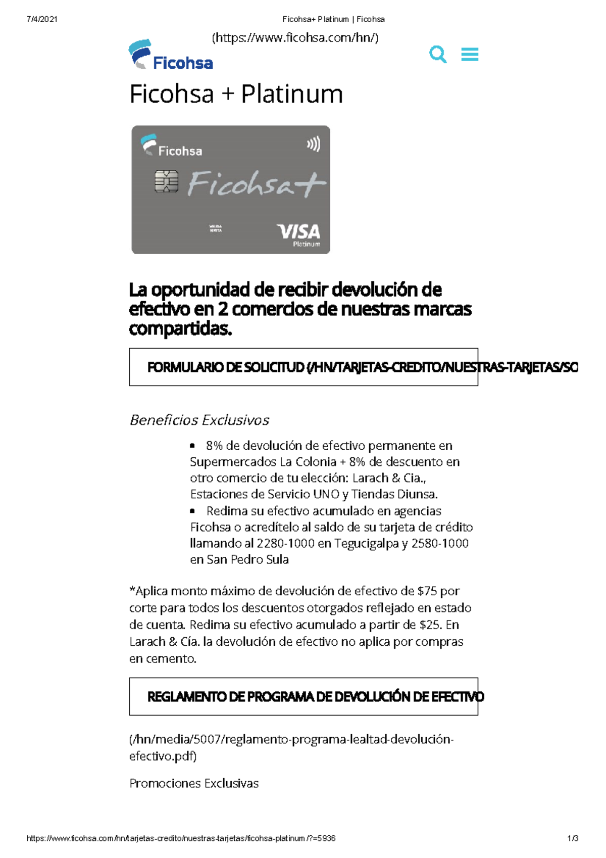 Ficohsa+ Platinum - modulo - 7/4/2021 Ficohsa+ Platinum | Ficohsa - Studocu