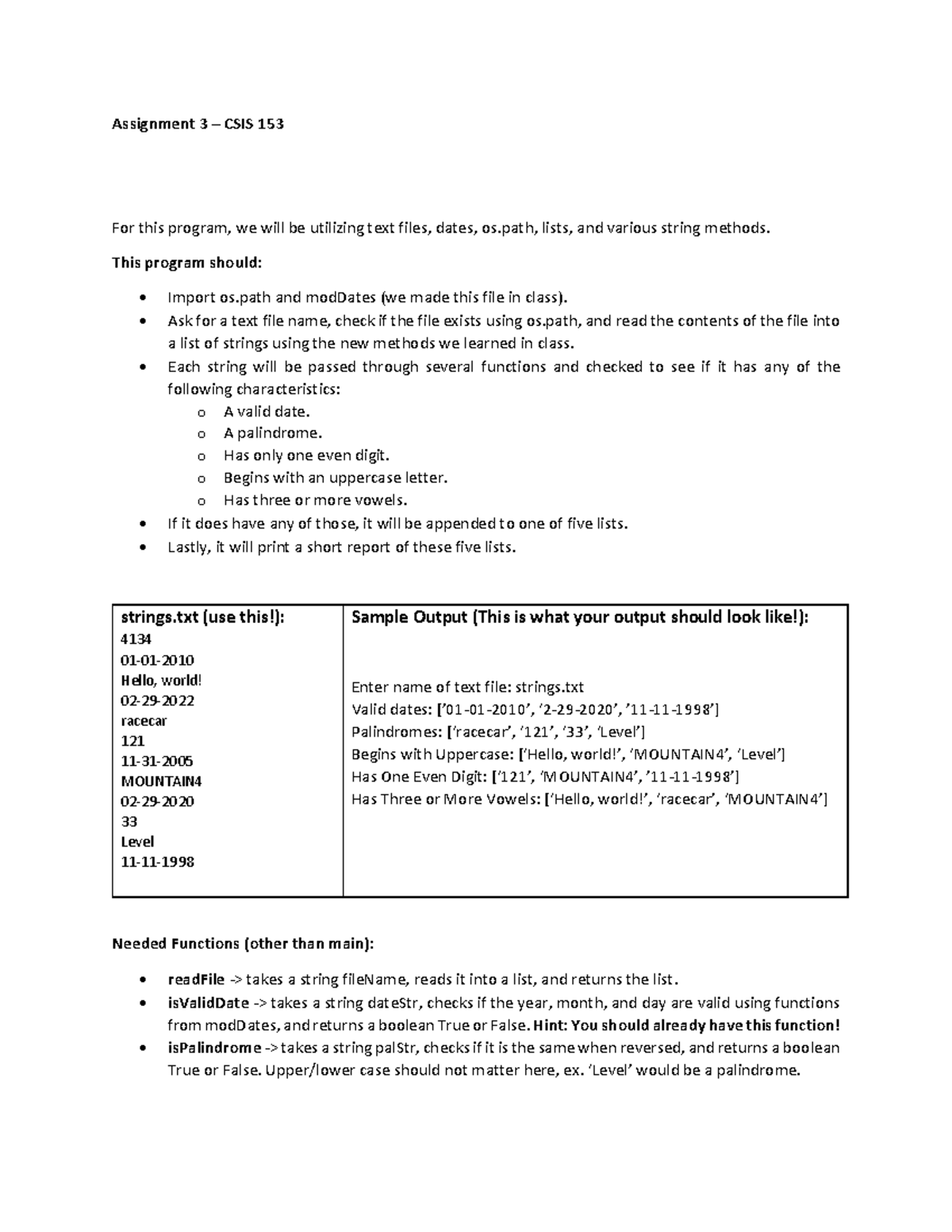 A32 - Lecture Notes and Assignment - Assignment 3 – CSIS 153 For this ...