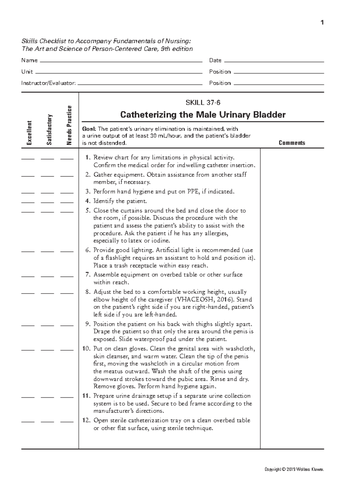 Catheterization of a Male - 1 Skills Checklist to Accompany ...
