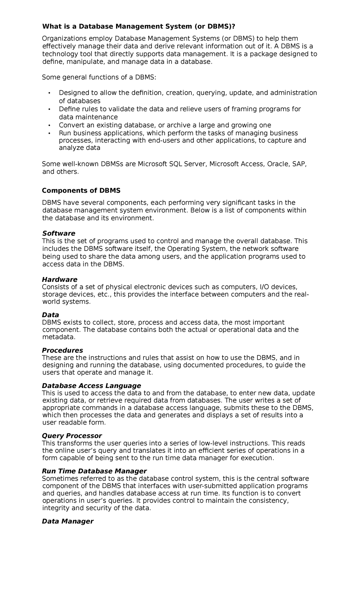 DBMS Question 2 - MIS107 brief notes - What is a Database Management ...