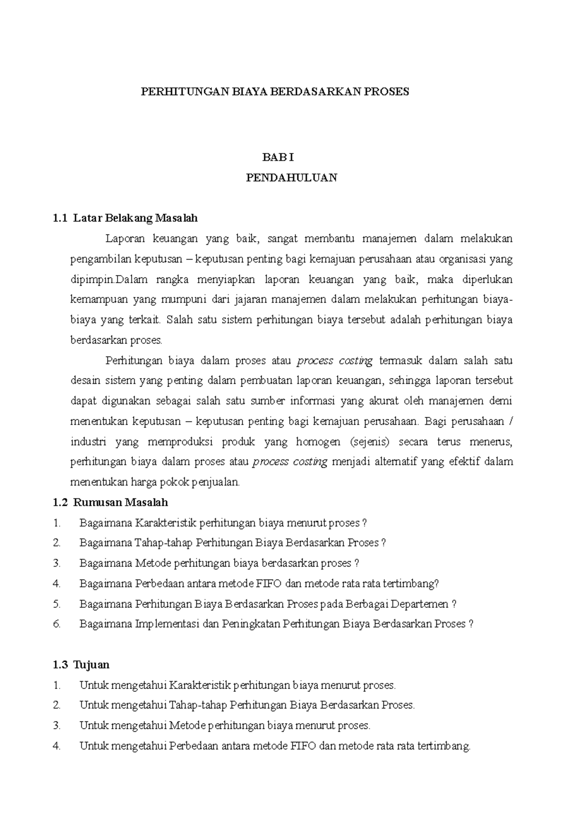 Perhitungan Biaya Berdasarkan Proses - PERHITUNGAN BIAYA BERDASARKAN ...