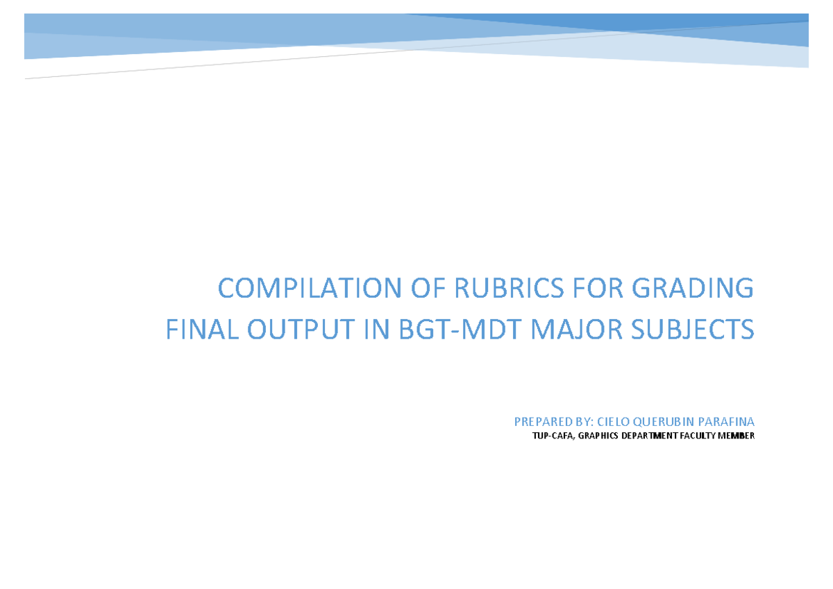Compilation OF Rubrics FOR Grading Final Output IN BGT-MDT Major ...