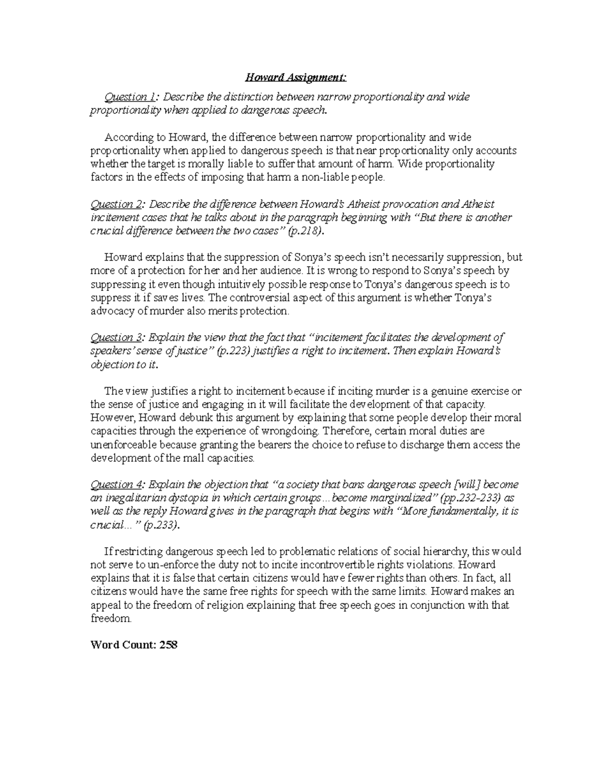 Howard Assignment - Howard Assignment: Question 1: Describe the ...