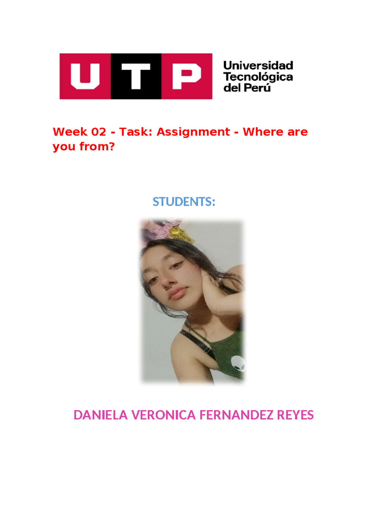 Week 02 - Daniela Fernandez Reyes - Ingles I - Week 02 - Task: Assignment - Where are you from ...