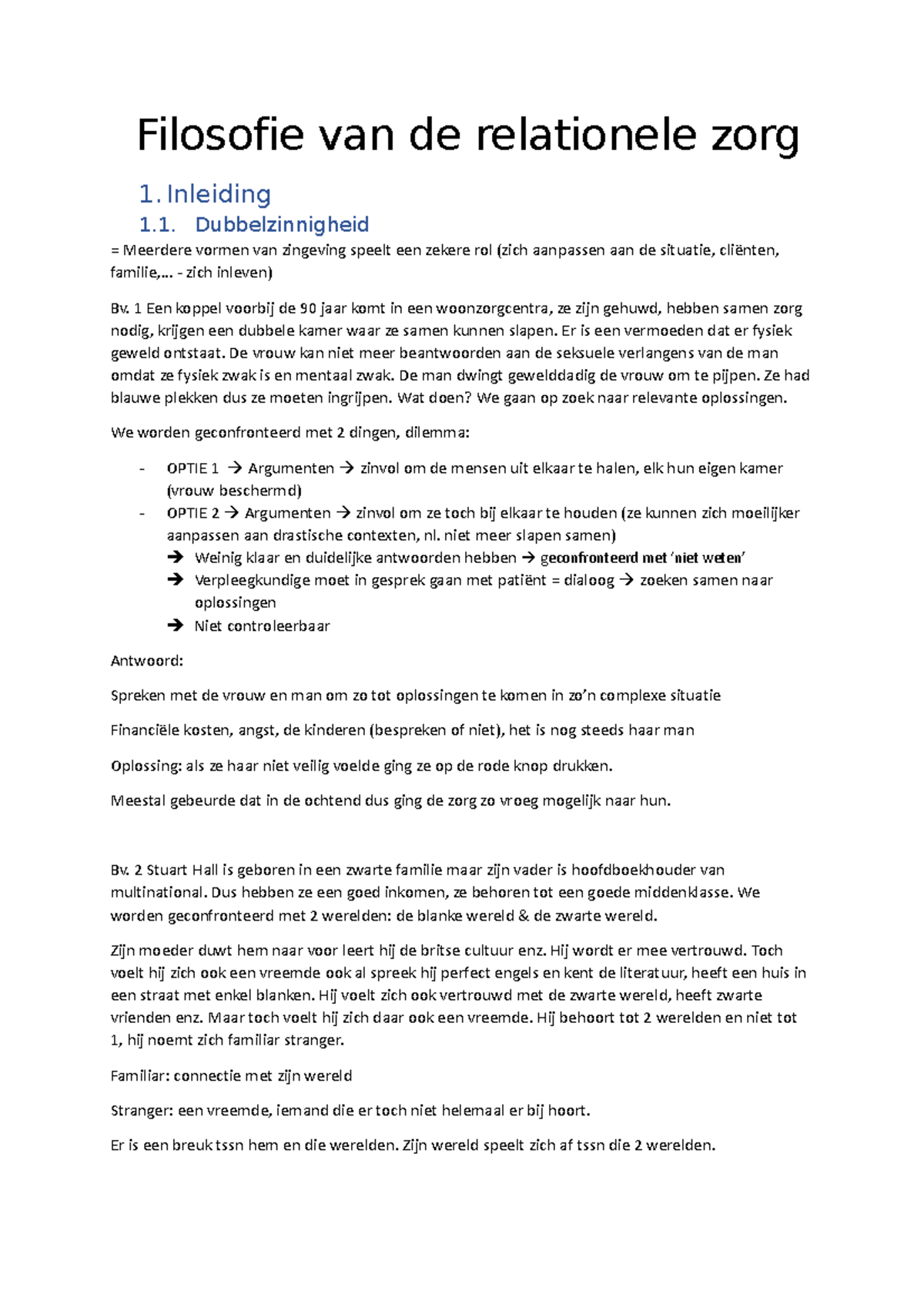 Filosofie van de relationele zorg - Inleiding 1. Dubbelzinnigheid ...