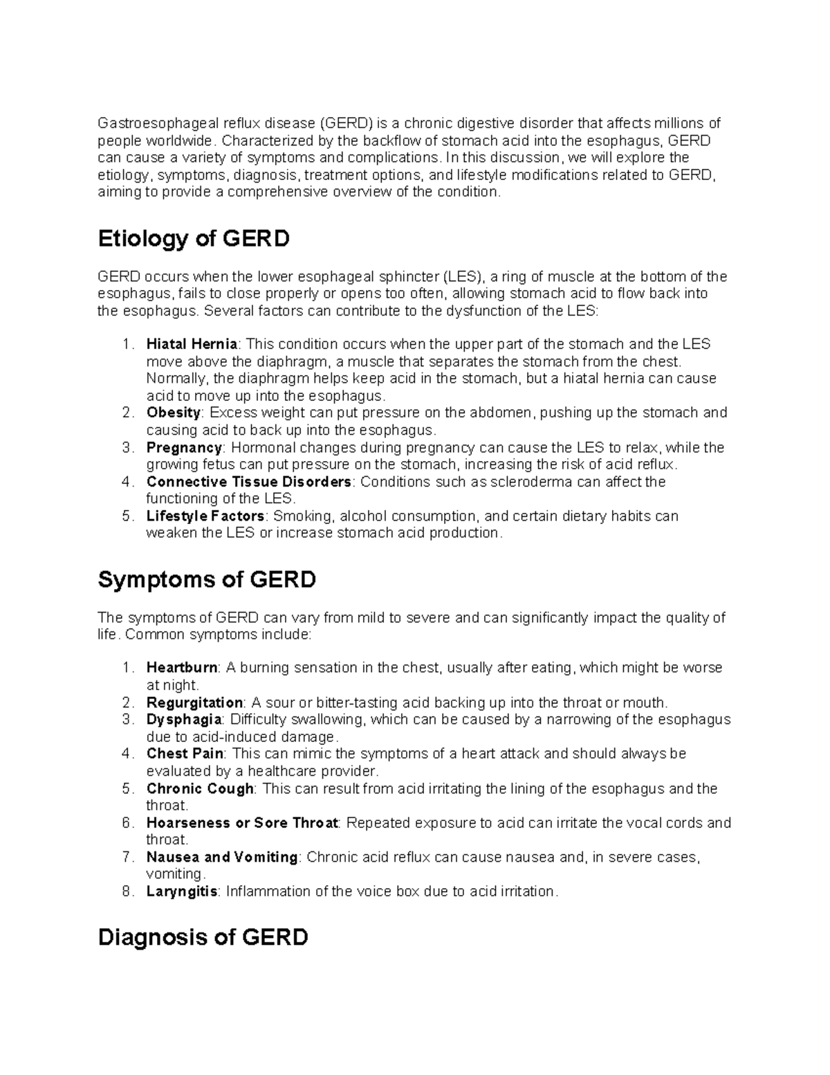 Notes and Discussion on GERD - Gastroesophageal reflux disease (GERD ...