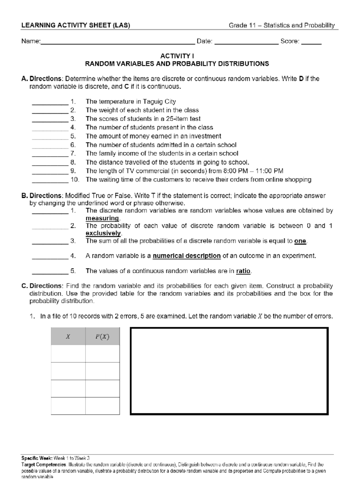 Statistics AND Probability 11 Q3 LAS 1 - Studocu