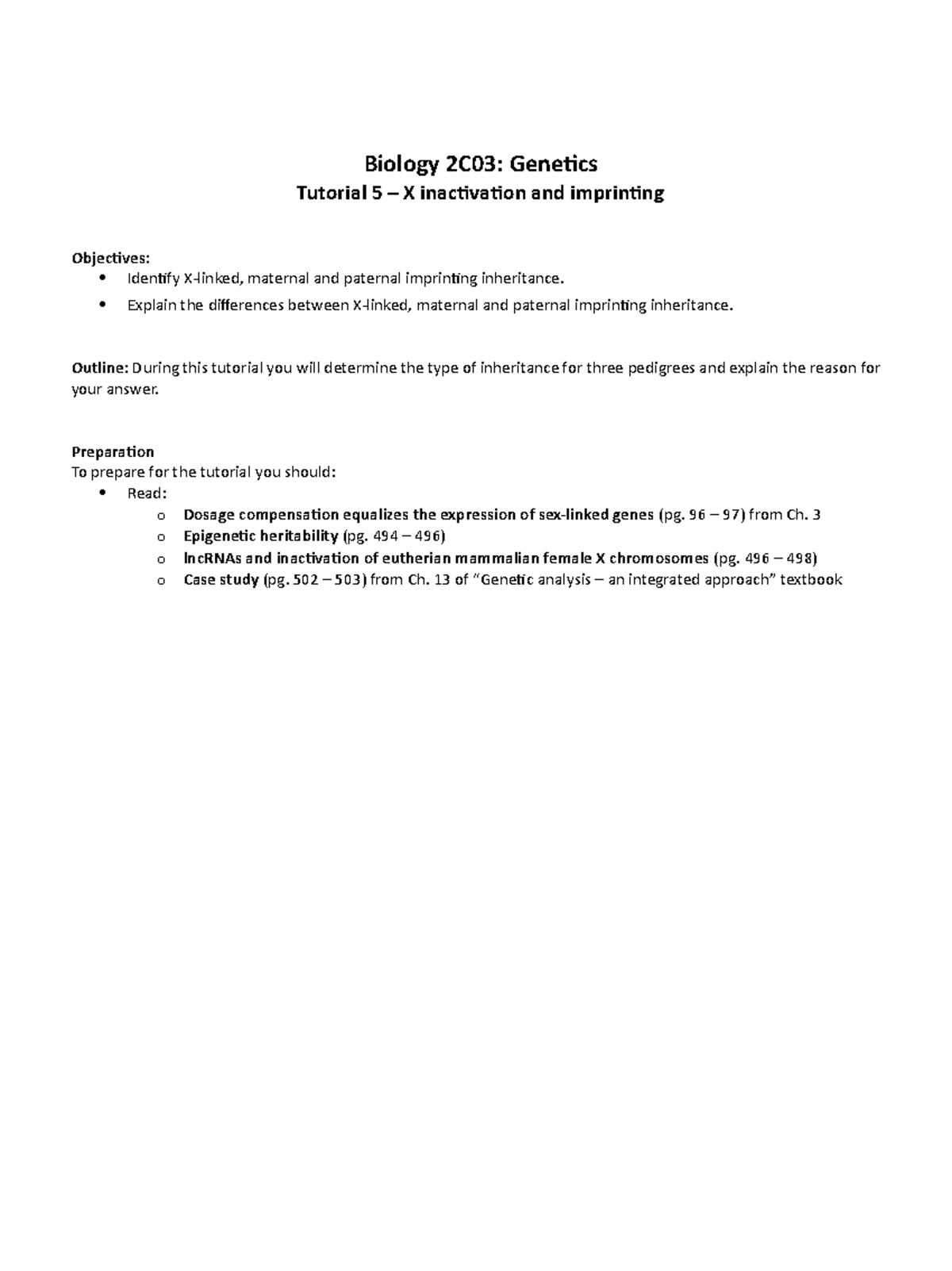Practicee guide - Biology 2C03: Genetics Tutorial 5 – X inactivation ...