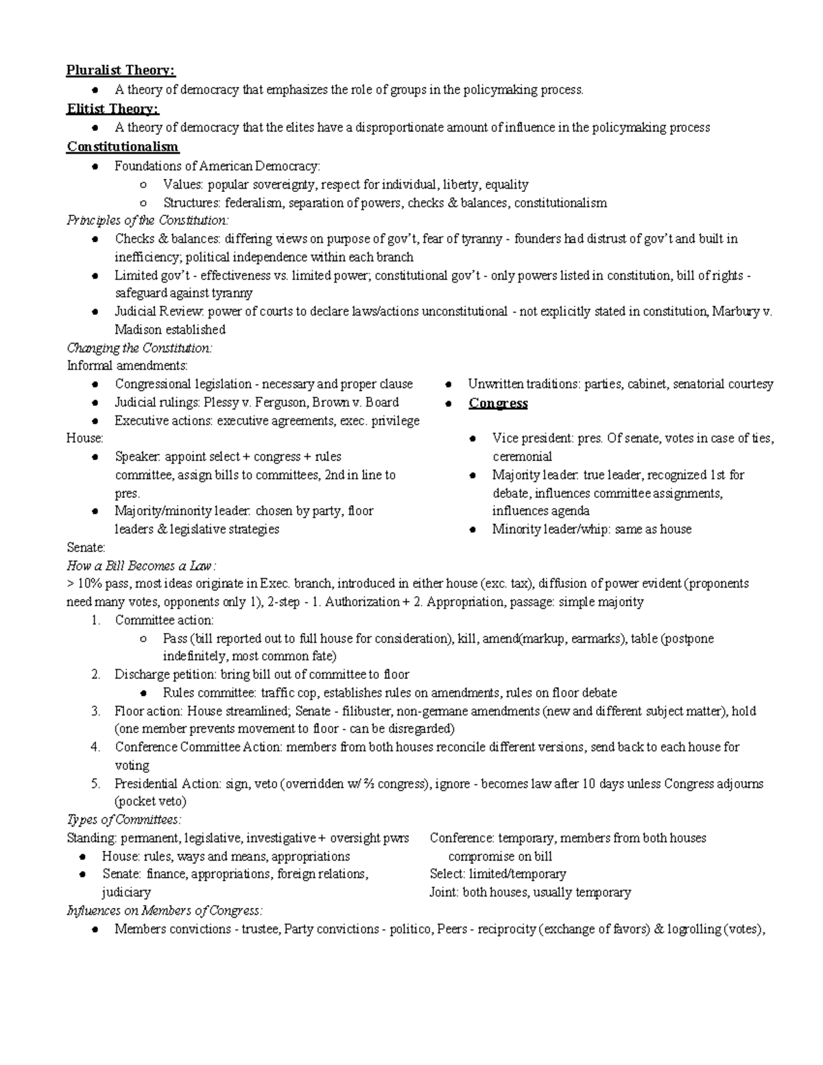 Pluralist Theory Elitist Theory Constitutionalism Foundations of ...