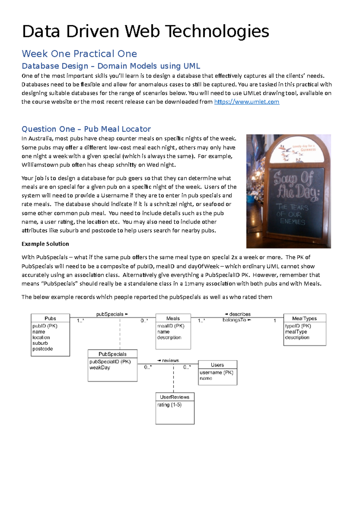 W1 P1 Domain Model Example Ans - Data Driven Web Technologies Week One Practical One Database ...