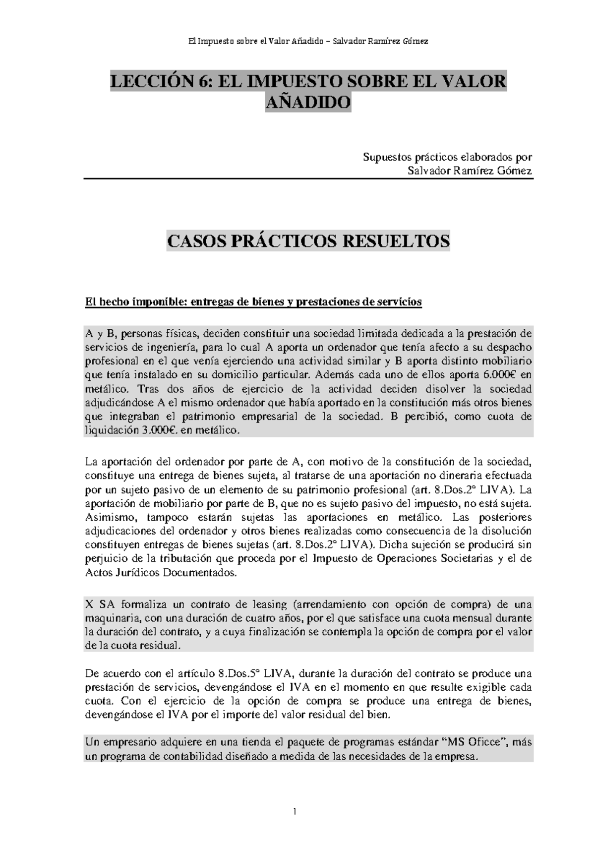 IVA casos - Iva - LECCIÓN 6: EL IMPUESTO SOBRE EL VALOR AÑADIDO ...