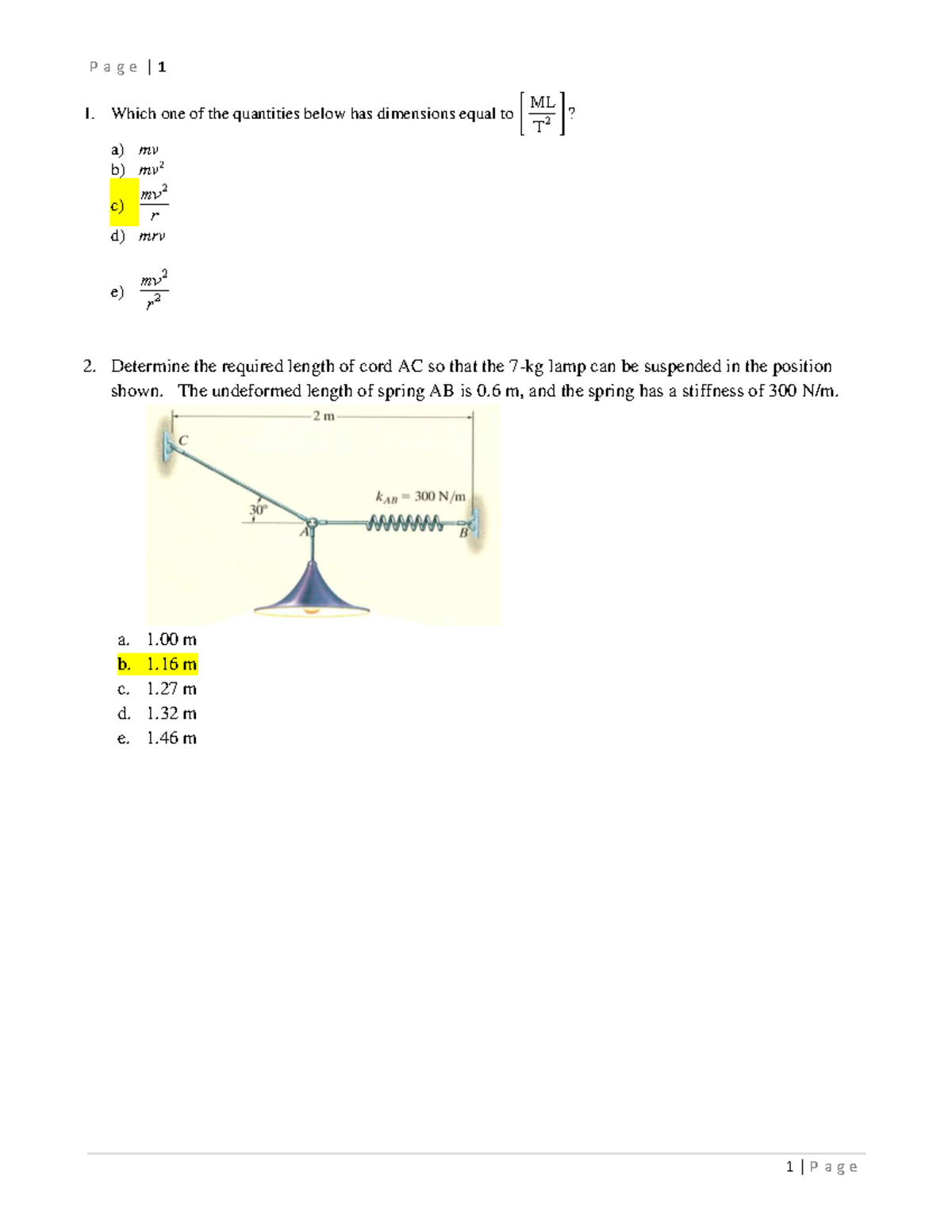 Exam 2014, questions and answers - Page 1. Which one of the quantities below has dimensions ...